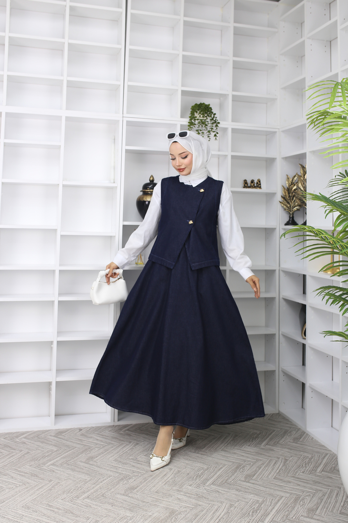 FAYLİN STORE Şık Düğmeli Kot Yelek & Etek Takım - Fiyatı, Yorumları