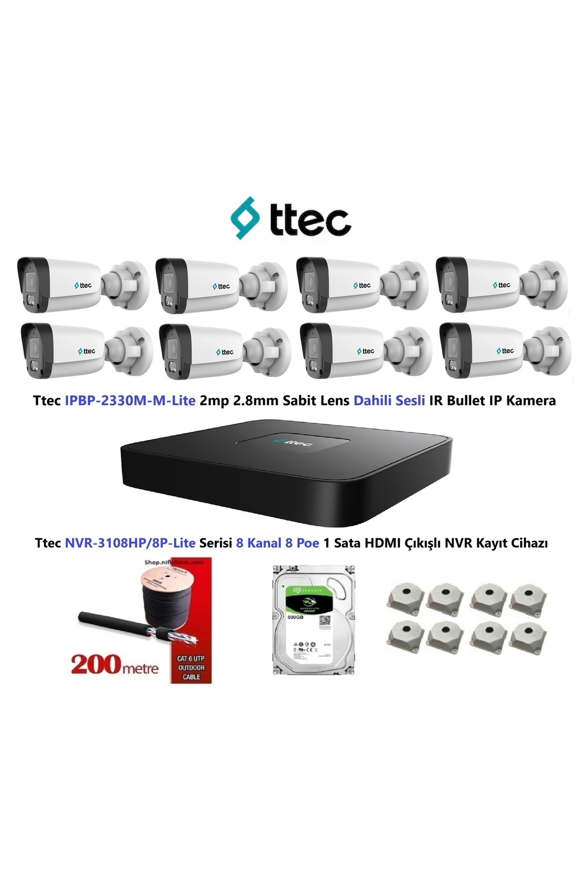 Ttec Nif Bilişim Ttec 2mp Mikrofonlu 8 Kameralı 500GB Disk Tak Çalıştır ...