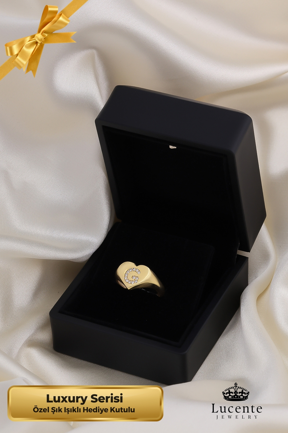 Lucente Jewellery Luxury Serisi Işıklı Hediye Kutulu G Harf 925 Ayar Gümüş Altın Kaplama ...