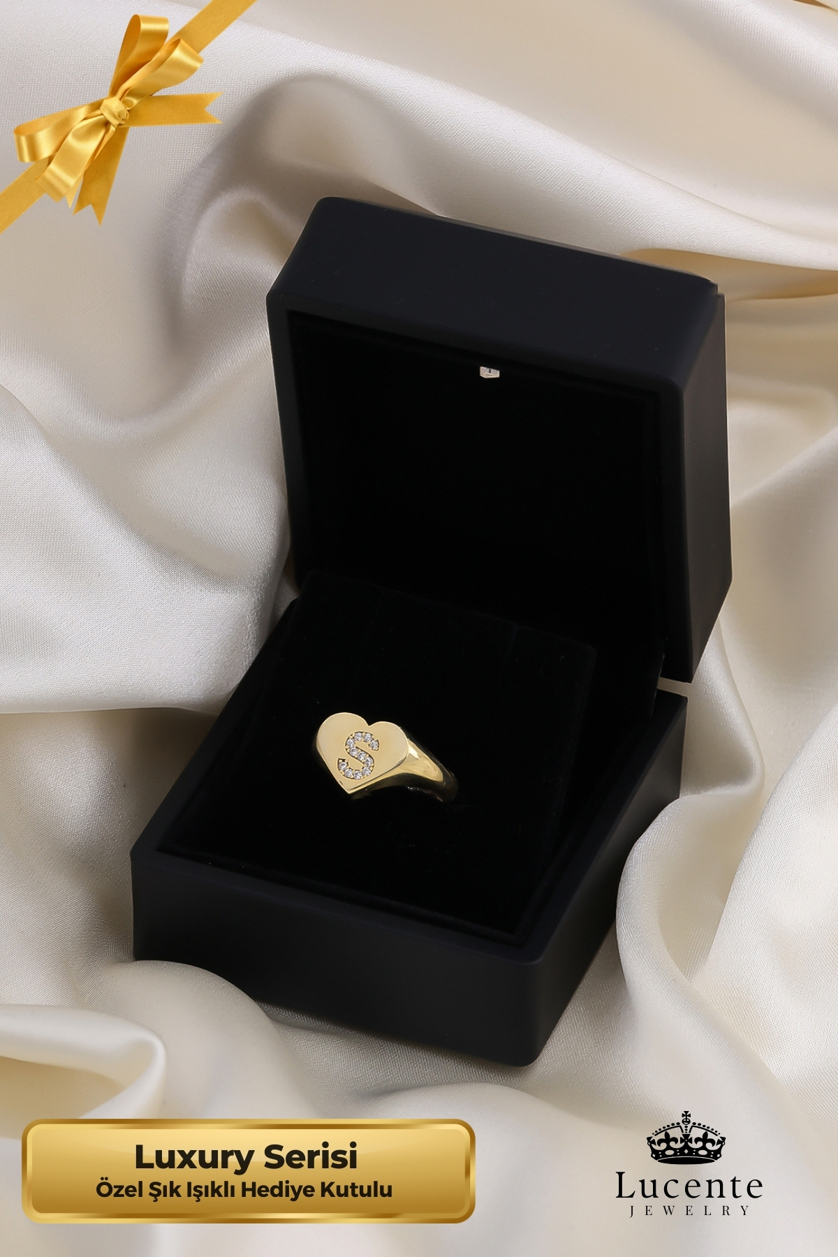 Lucente Jewellery Luxury Serisi Işıklı Hediye Kutulu S Harf 925 Ayar Gümüş Altın Kaplama ...