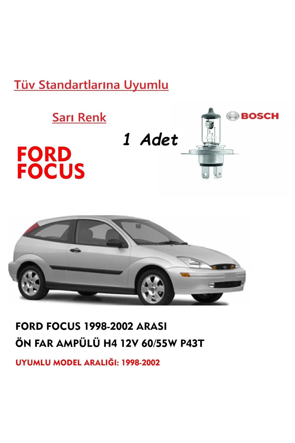 Bosch Ford Focus 1998-2002 Arası Ön Far Ampülü ( 1 Adet Sarı) - Fiyatı ...