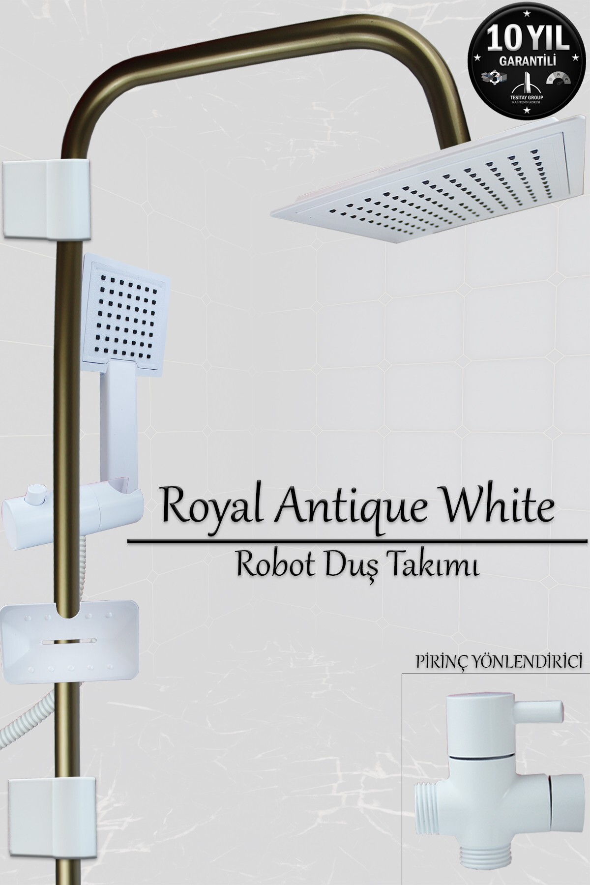 tesitay Robot Duş Seti Mat Beyaz ve Mat Antik Gold Banyo Duş Takımı El ...
