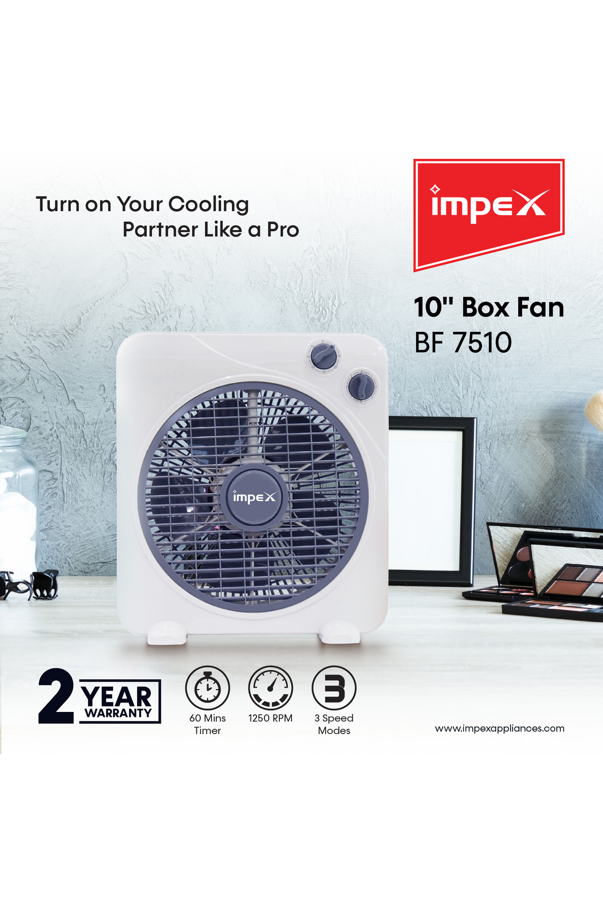 İMPEX 10 Inch Box Fan | 30W | 3 Speed Modes | 60 Min Timer | Copper ...