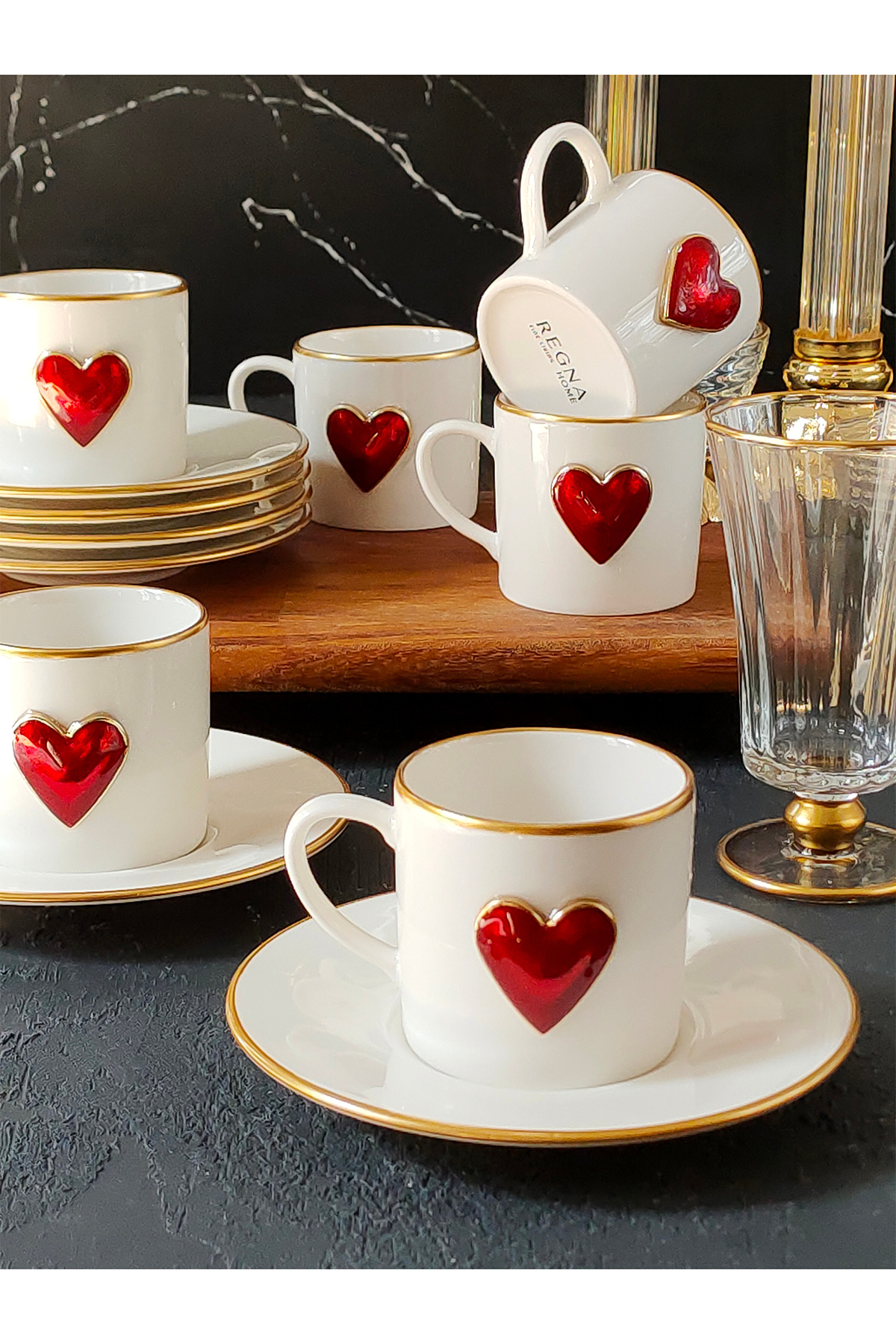 REGNA HOME Fine Living Regna Home Love 12 Parça 6 Kişilik Yaldızlı ...