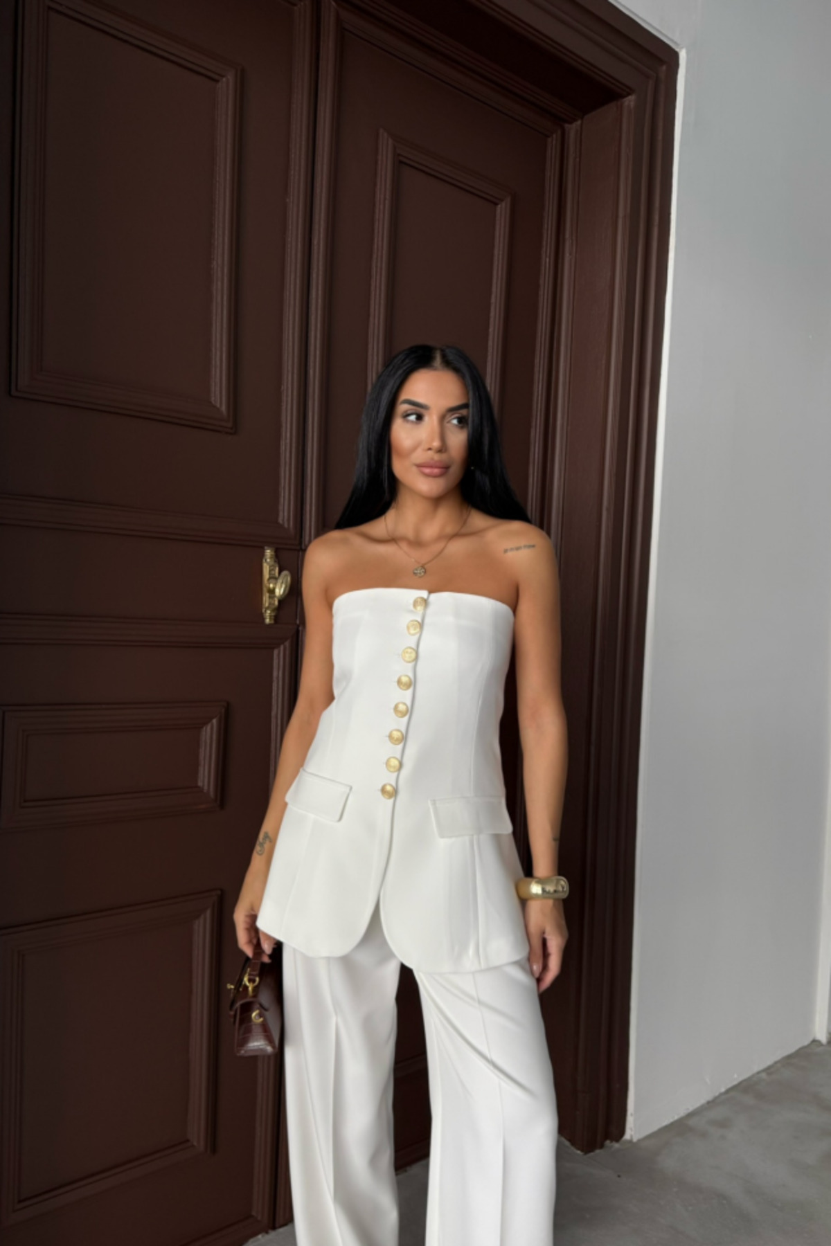 POLEXP TASARIM GOLD DÜĞMELİ STRABLEZ YELEK - Beyaz - Fiyatı, Yorumları