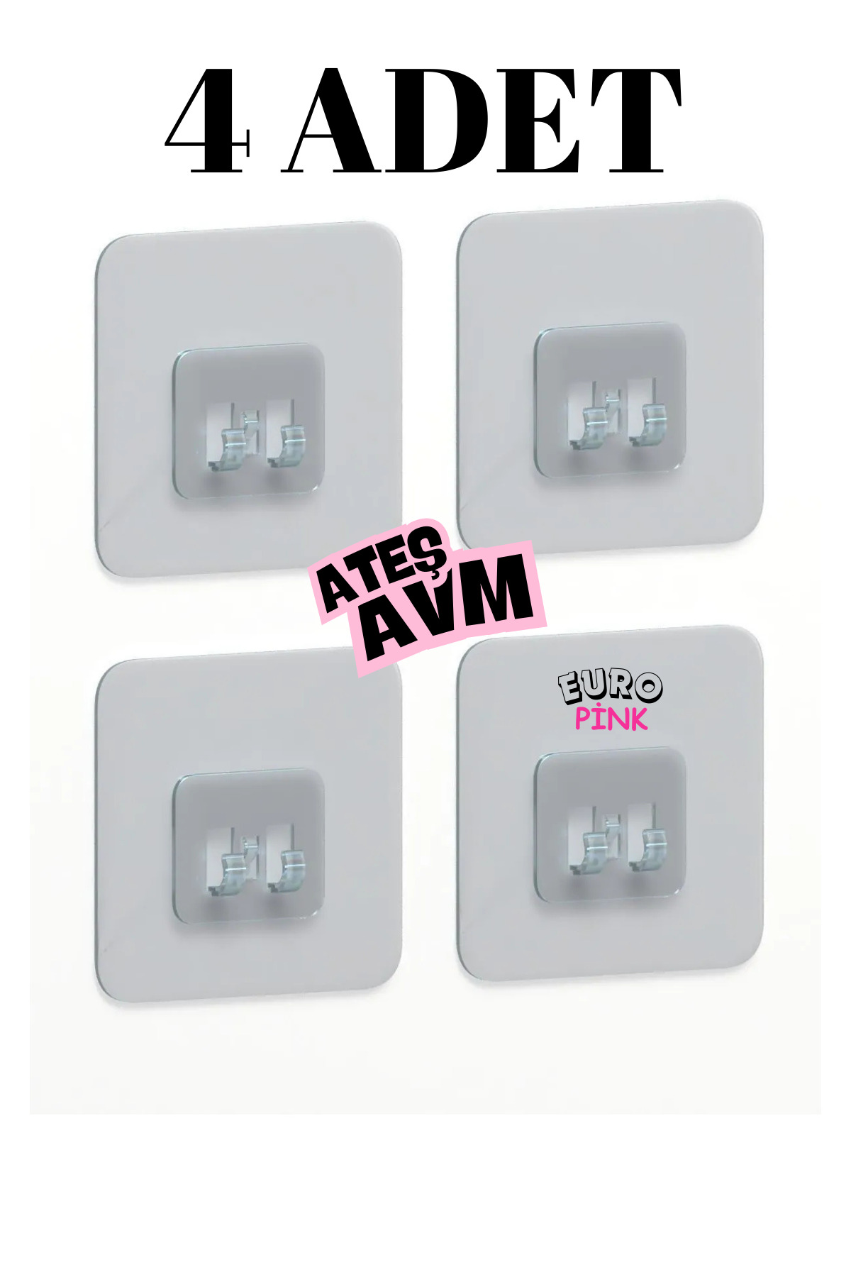 Euro Pink 4 Adet 7x7 Cm Süper Güçlü Yapışkanlı Banyo Askısı 4 Adet ...