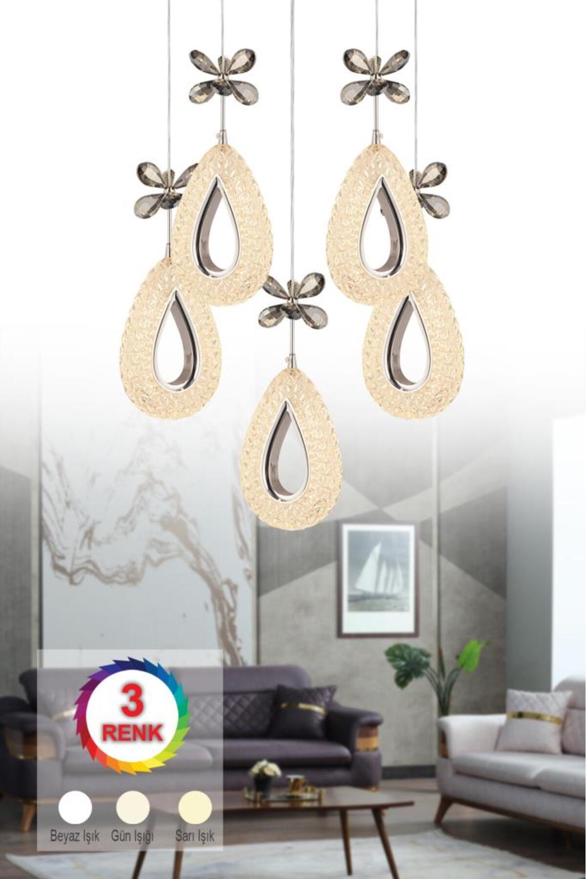 İstanbul Avize İstanbul Avize Hera Gümüş 5'li 3 Renk Ledli Modern Led ...