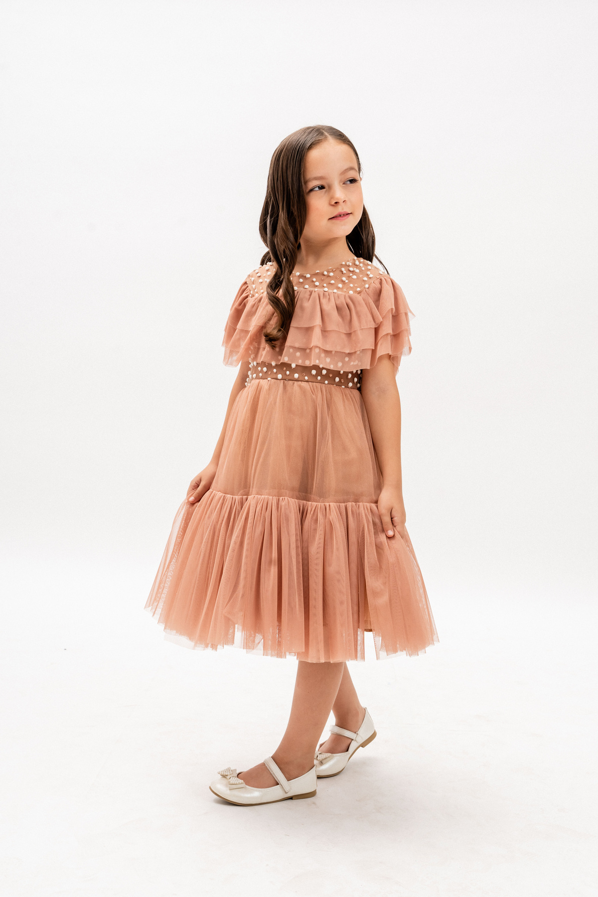Eray Kids Puanlı Fırfırlı Arkası Fiyonk Detaylı Kız Çocuk Abiye Elbise ...