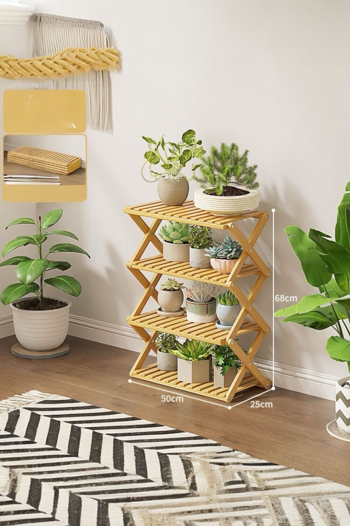 Sezka Life Bambu 4 Katlı Katlanabilir Düzenleyici Raf Çiçek Saksı ...