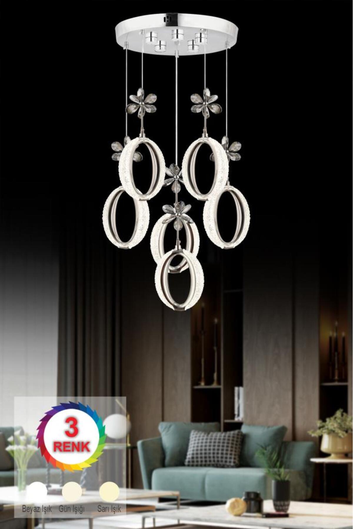 İstanbul Avize İstanbul Avize Zeus 6'li Gümüş 3 Renk Ledli Modern Led ...