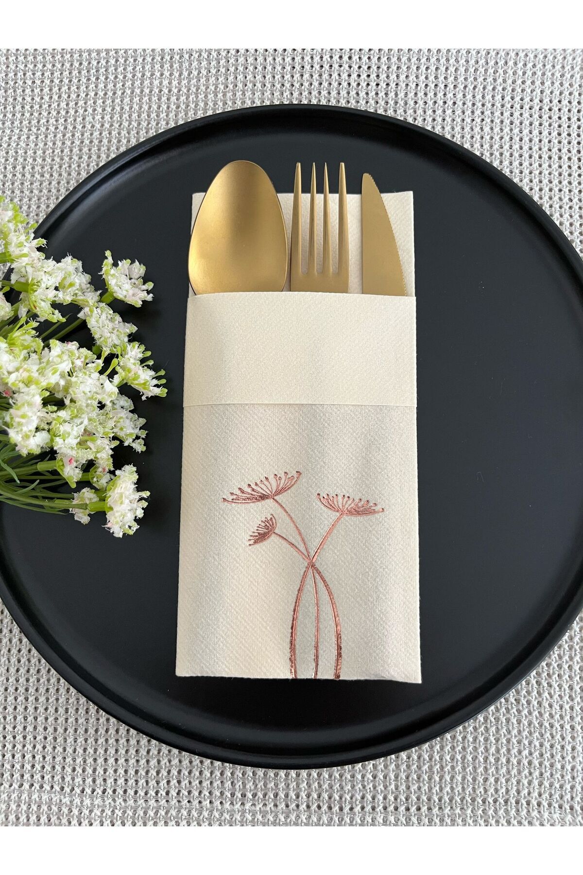 kidspartim Rose Gold Yaldızlı Krem Cepli Havuç Çiçeği Kumaş Dokulu Air ...