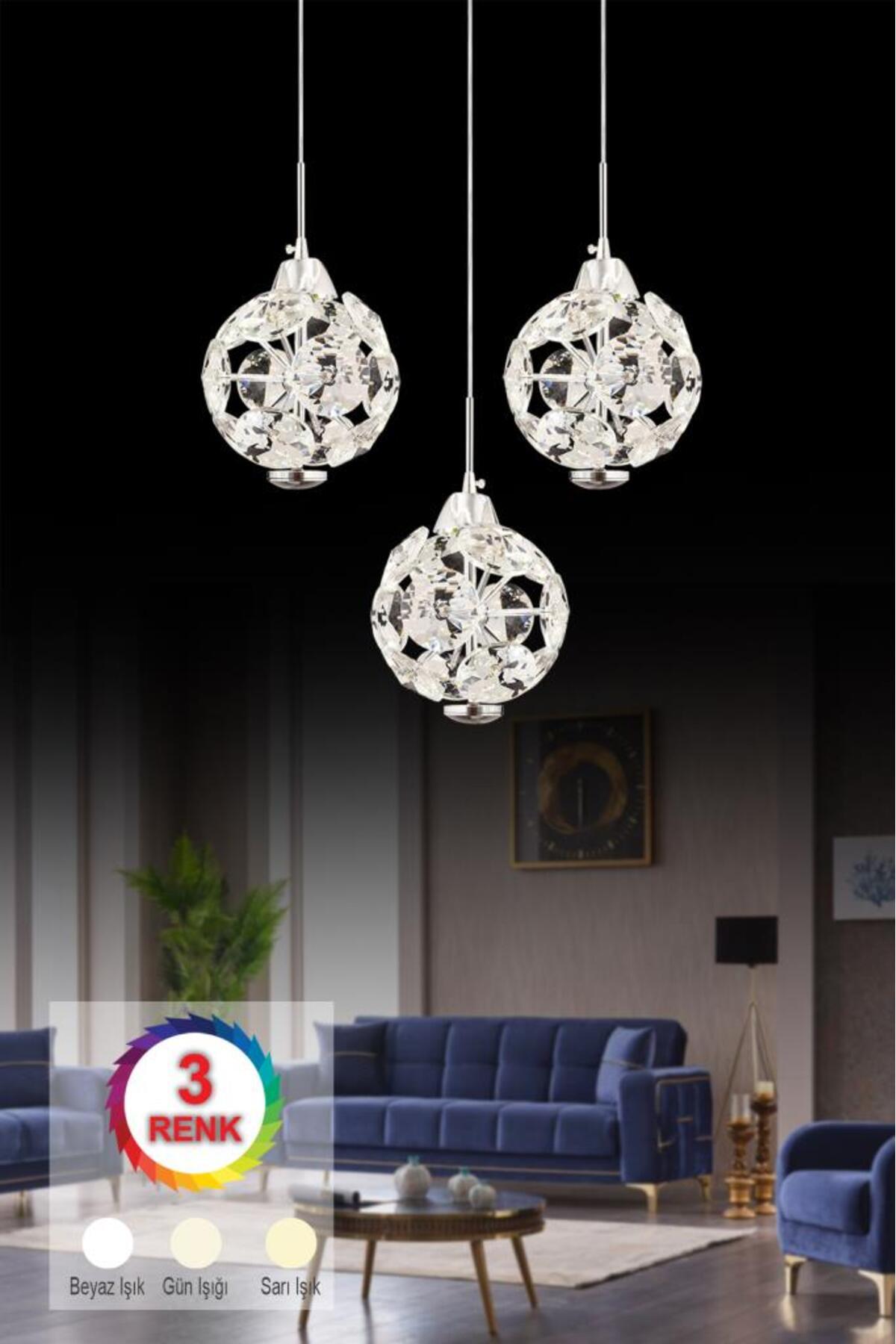 İstanbul Avize İstanbul Avize Dali 3'lü Gümüş 3 Renk Ledli Modern Led ...