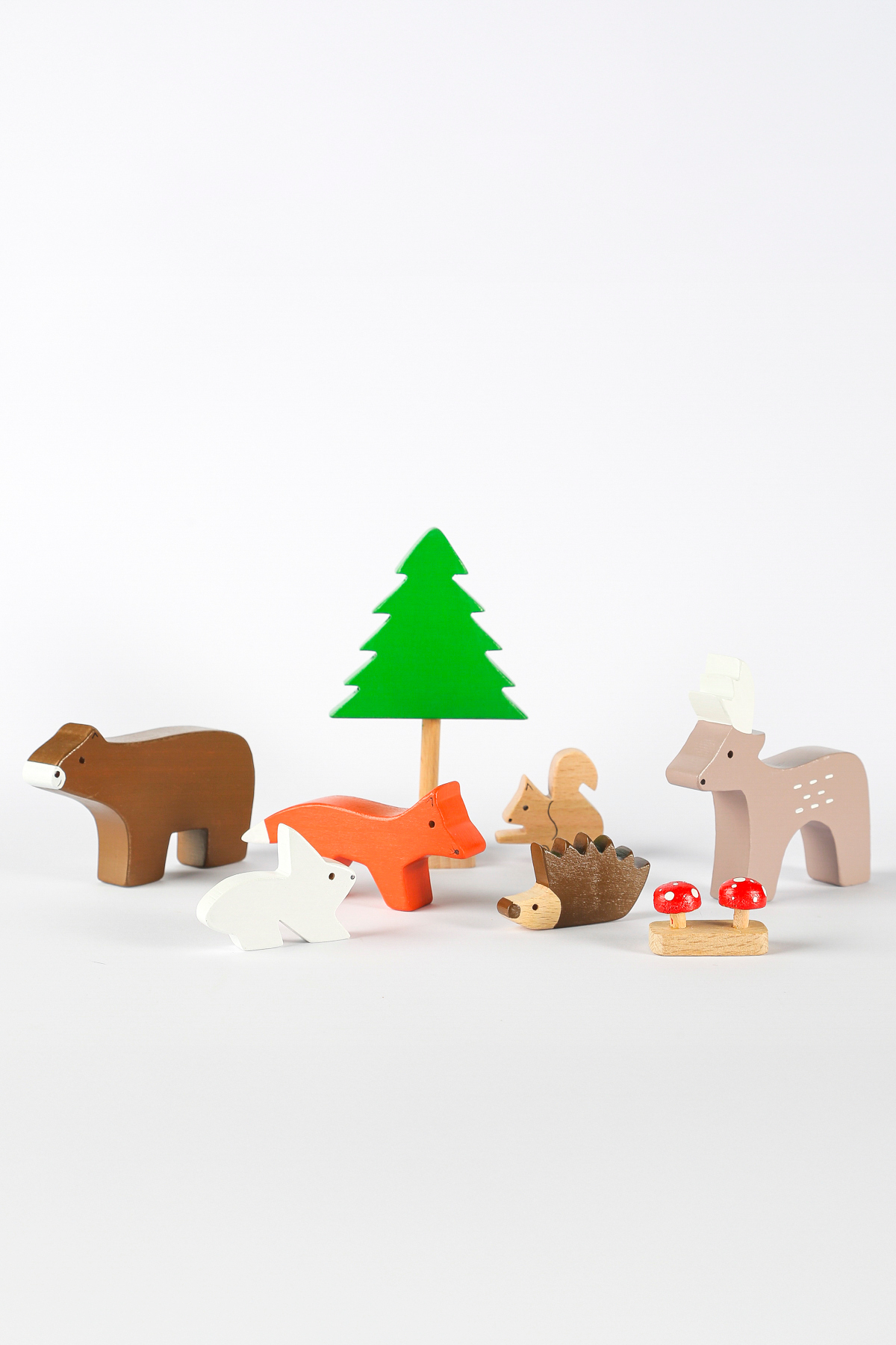 MUCİT KİDS Wooden Toy Forest Animals Set – Montessori Compatible ...