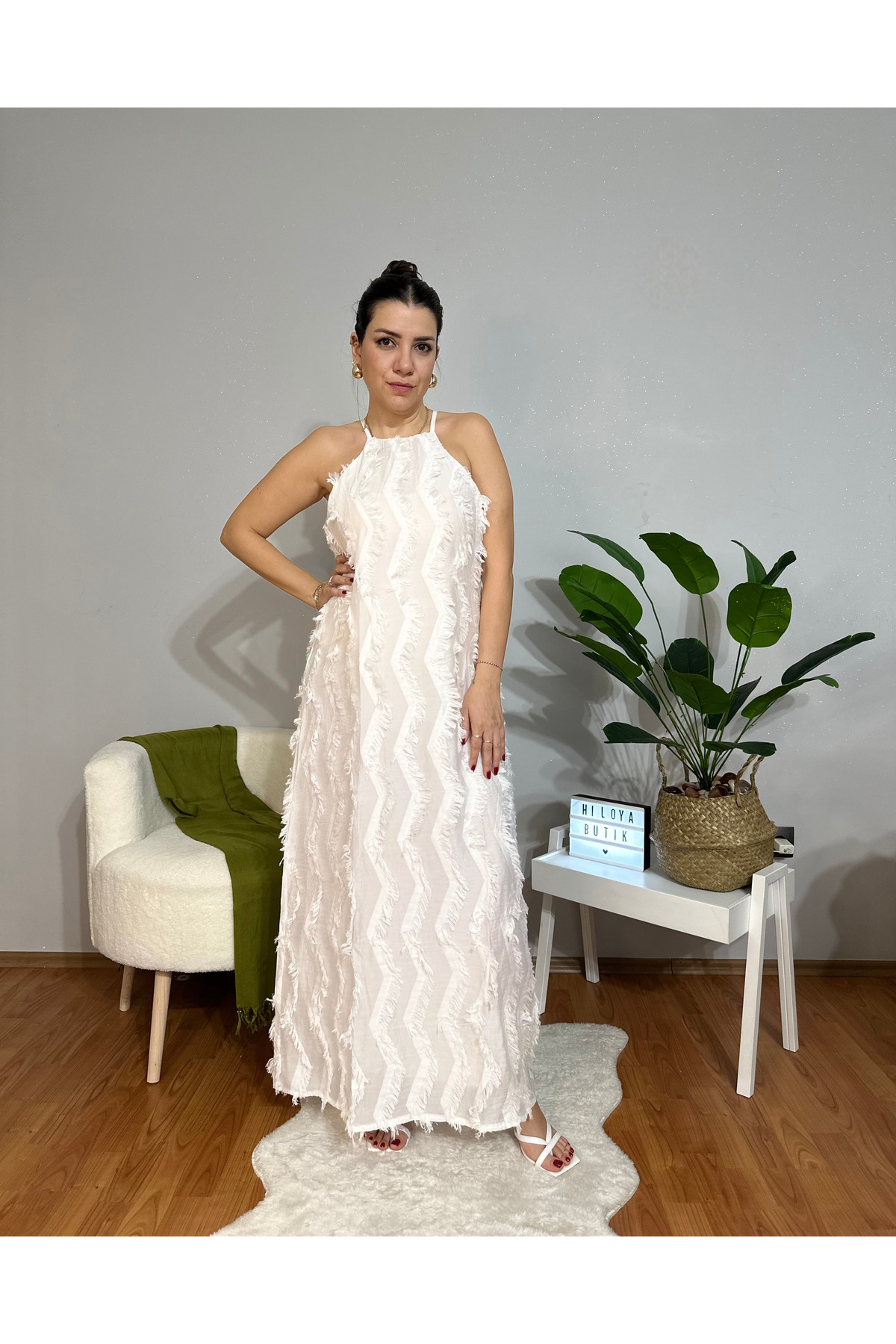 MODA Angelica Tasarım Püskül Detaylı Maxi Beyaz Elbise - Fiyatı, Yorumları