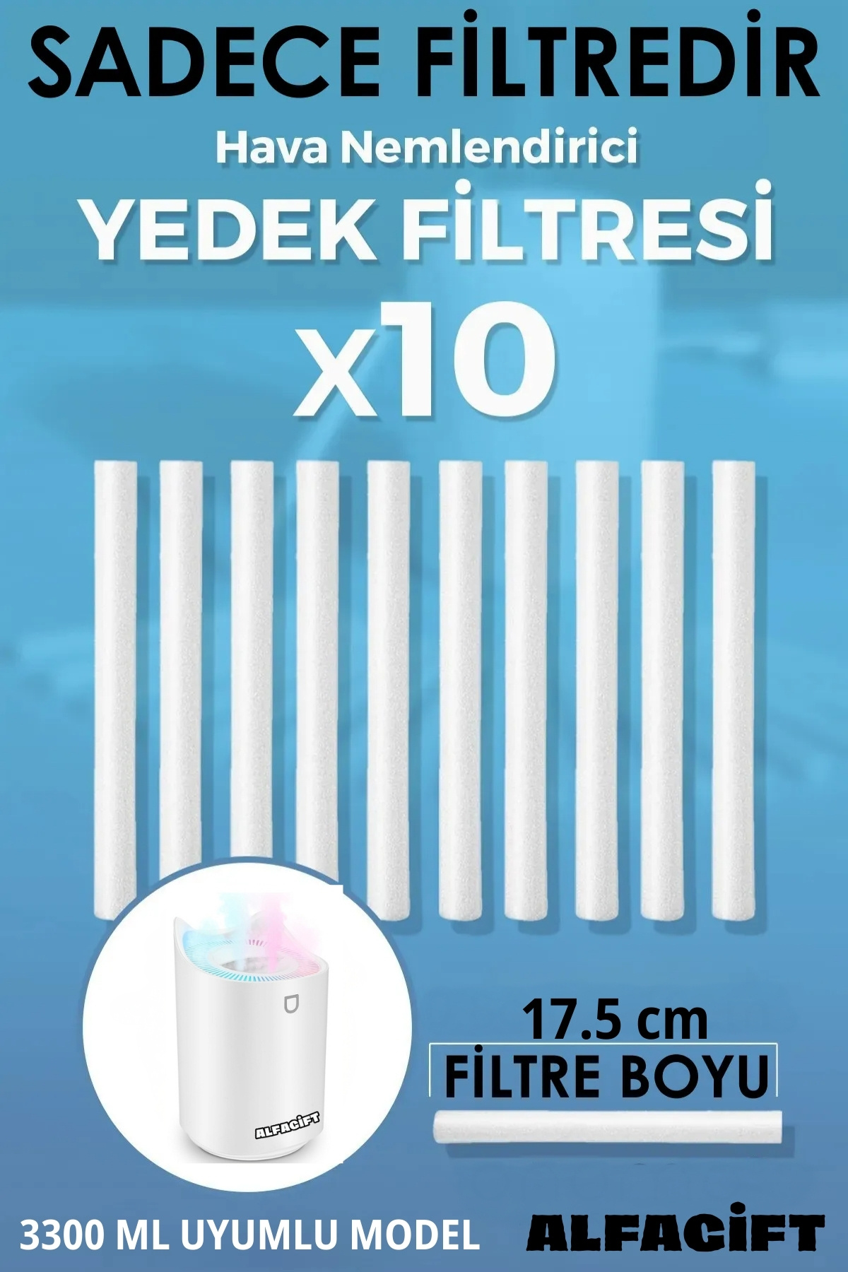 ALFAGİFT Hava Nemlendirici Yedek Filtre 10 Adet | 17.5 cm Pamuklu Çubuk ...