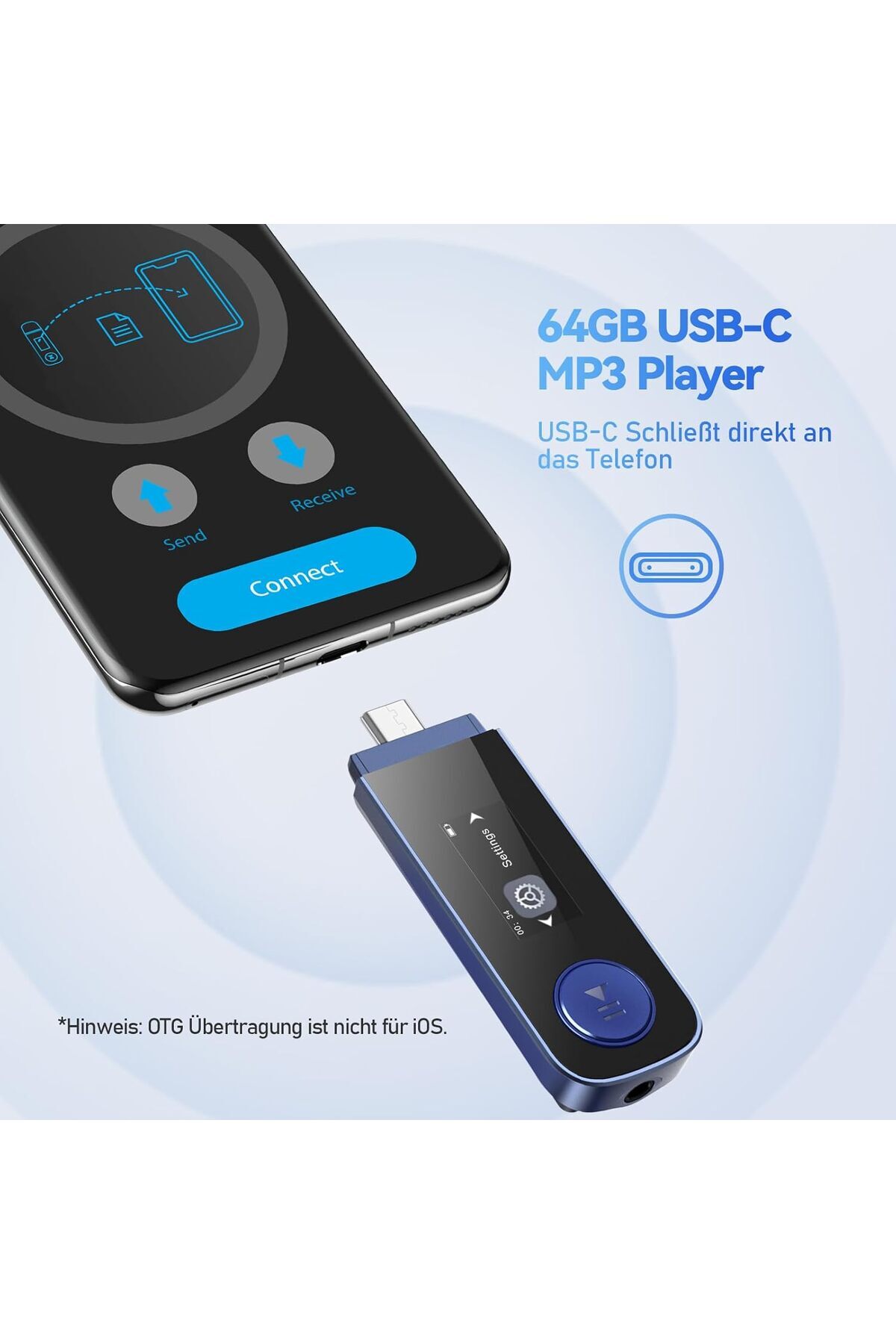 AGPTEK 64GB Taşınabilir USB MP3 Çalar Bluetooth, Type-C Bağlantı ...