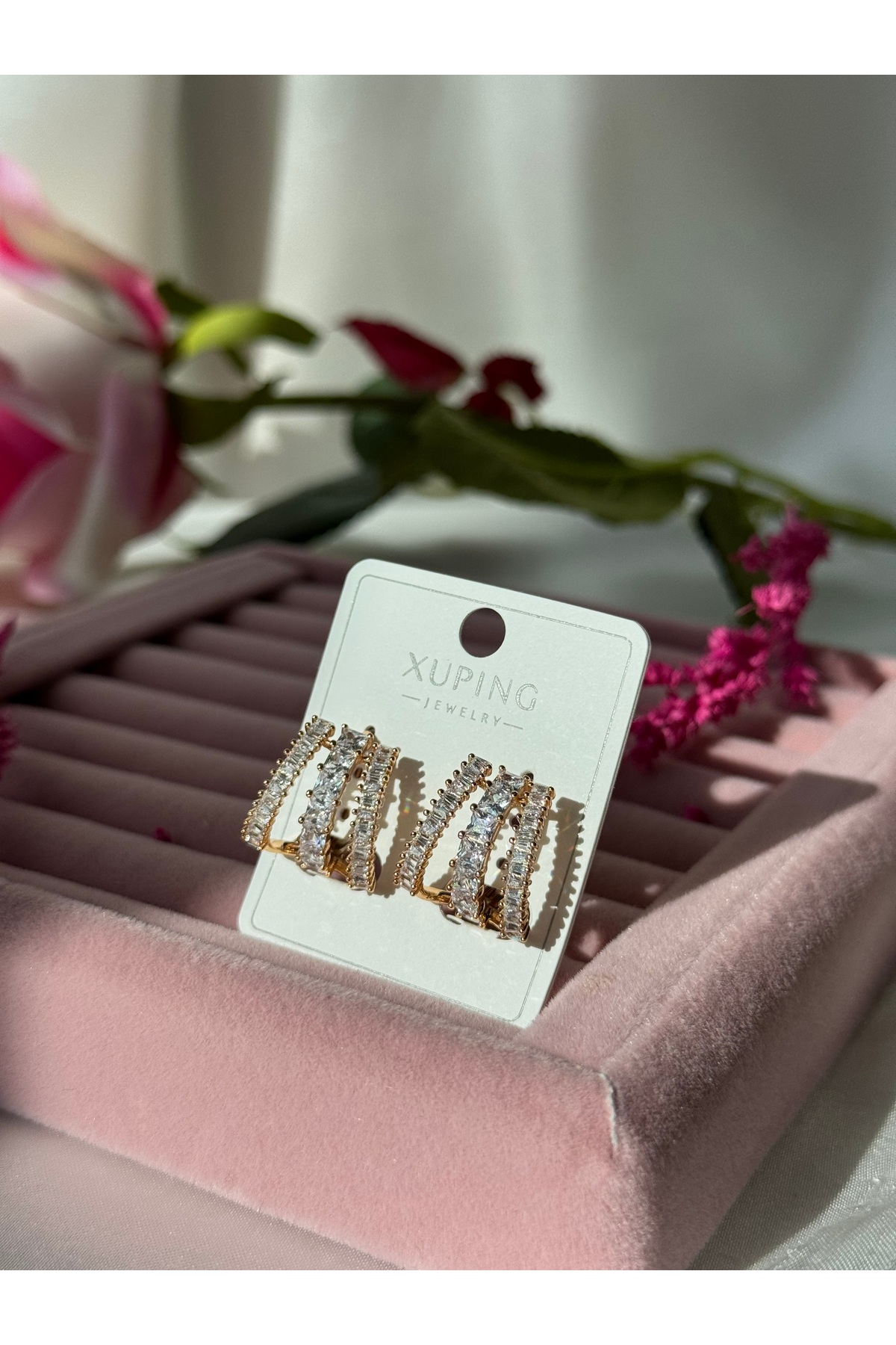 XUPING JEWELRY Xuping Gold Rose Renkli Kalın 3 Sıralı Parlak Zirkon ...