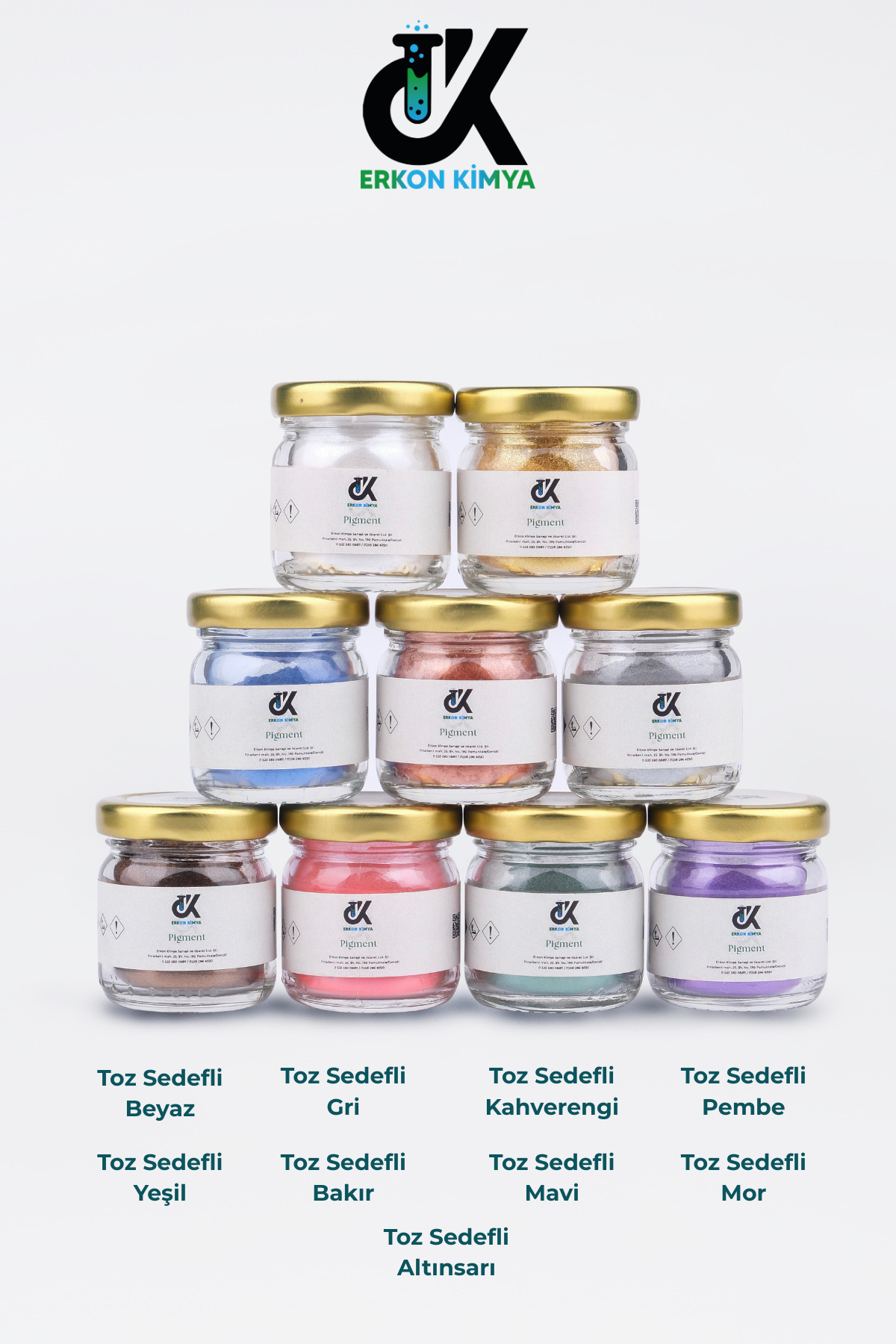 ERKON KİMYA PİGMENT 9'lu Sedefli Metalik toz boya Seti Beyaz/Gri/Kahve ...