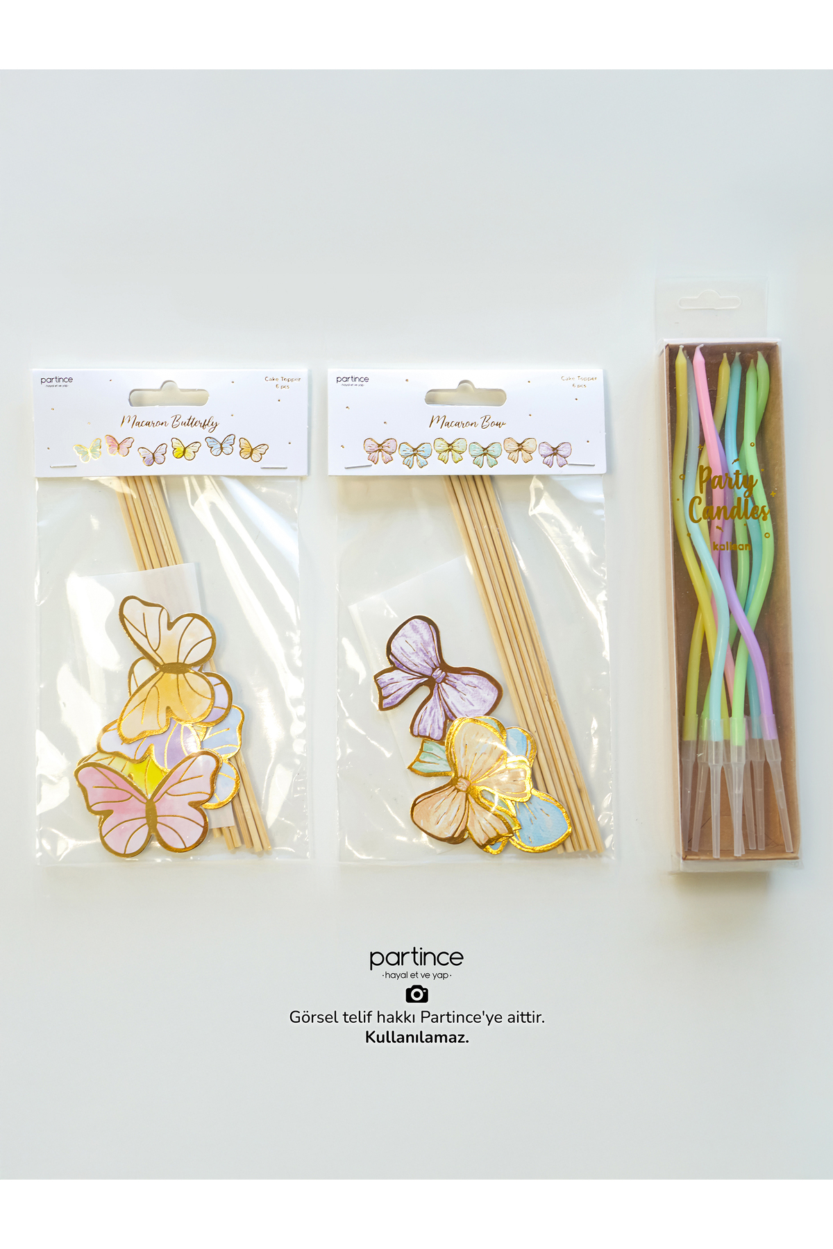 partince 3 Parça Makaron Spiral Mumlu Kelebek Fiyonk Pasta Süsü Ve ...