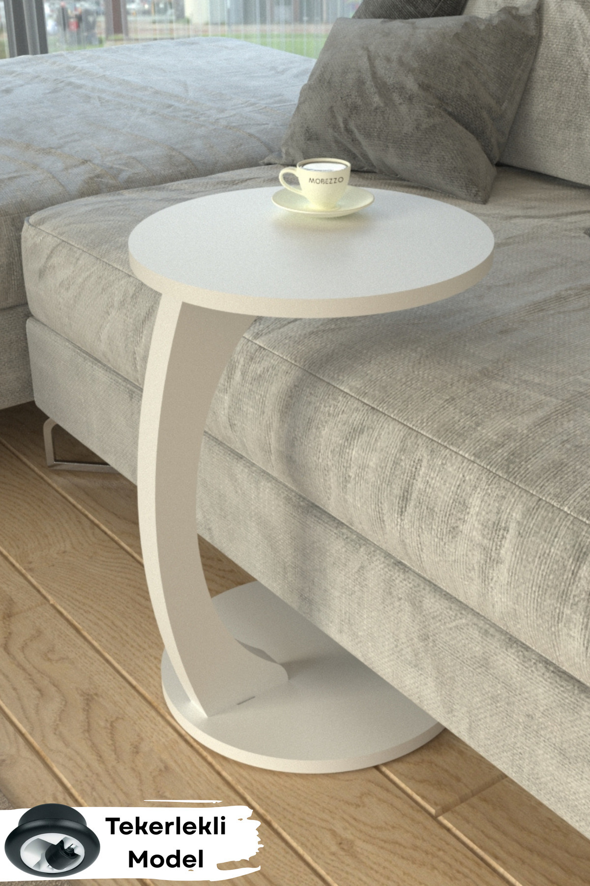 Limnizza Tekerlekli Yuvarlak C Sehpa Koltuk Yanı Laptop Masası Modern ...