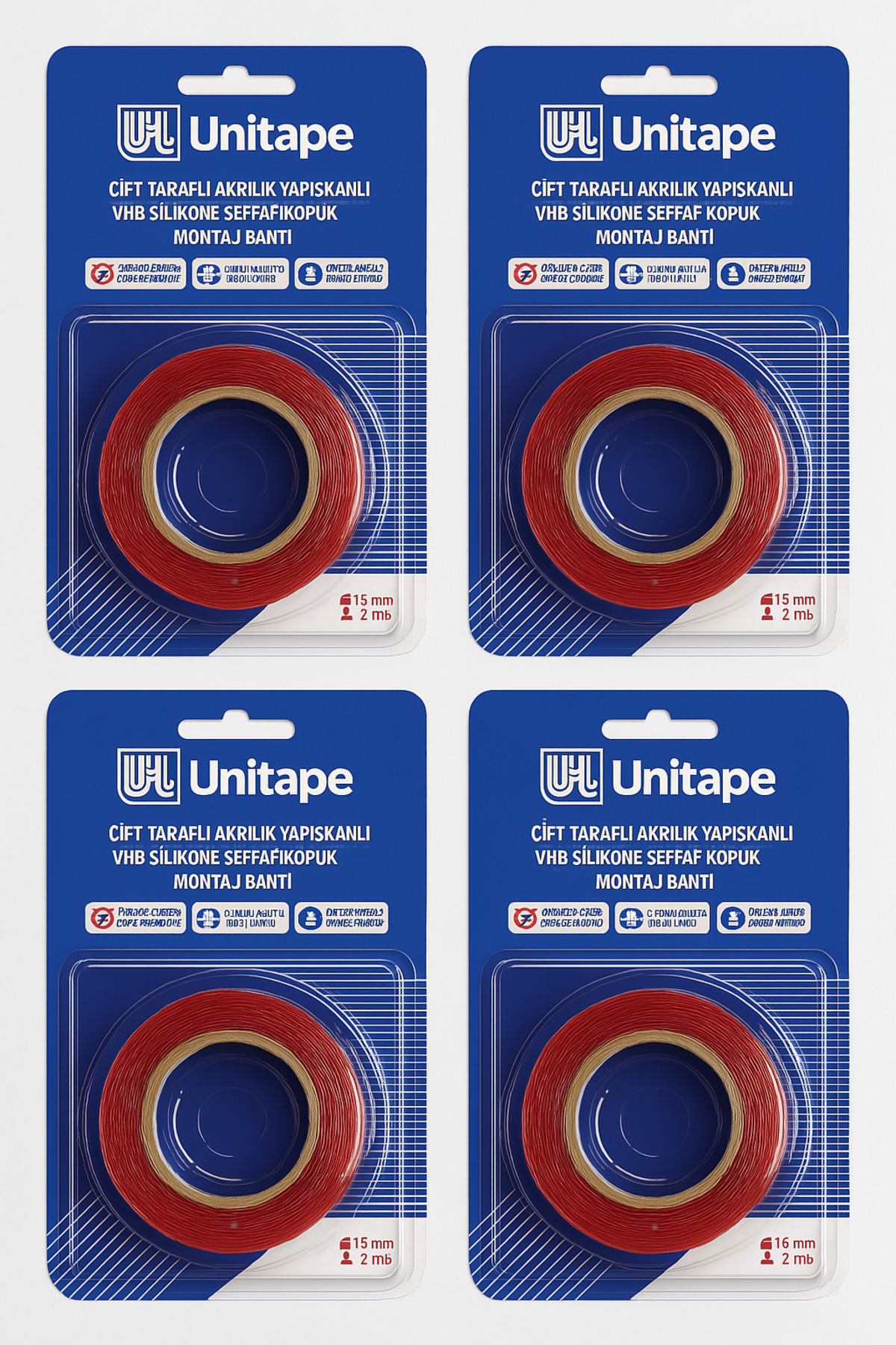 UniTape Süper Güçlü Çift Taraflı Montaj Bandı 4'lü Avantaj Paketi 16mm ...