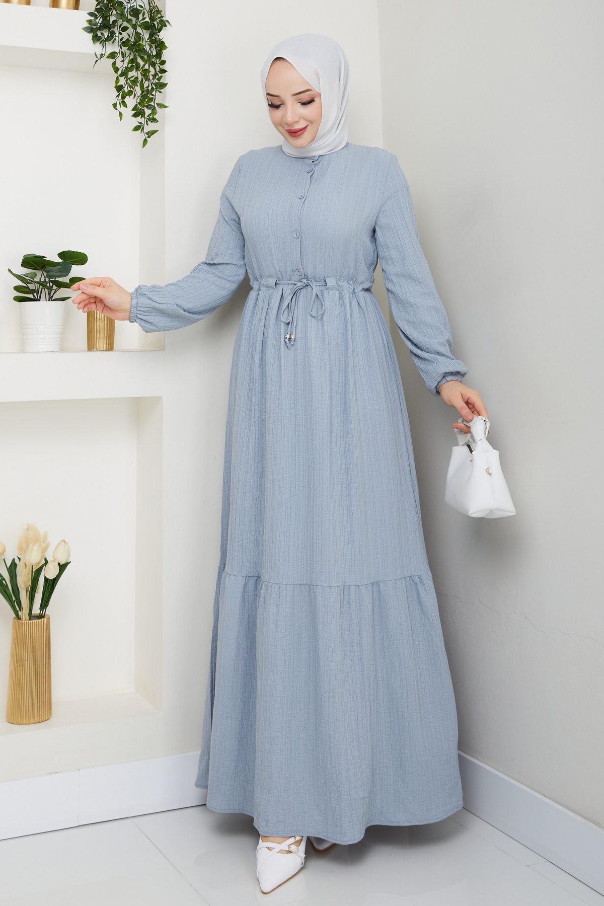 moda periy Kadın Modest Basic Boydan Düğmeli Yazlık Rahat Tarz Tesettür ...