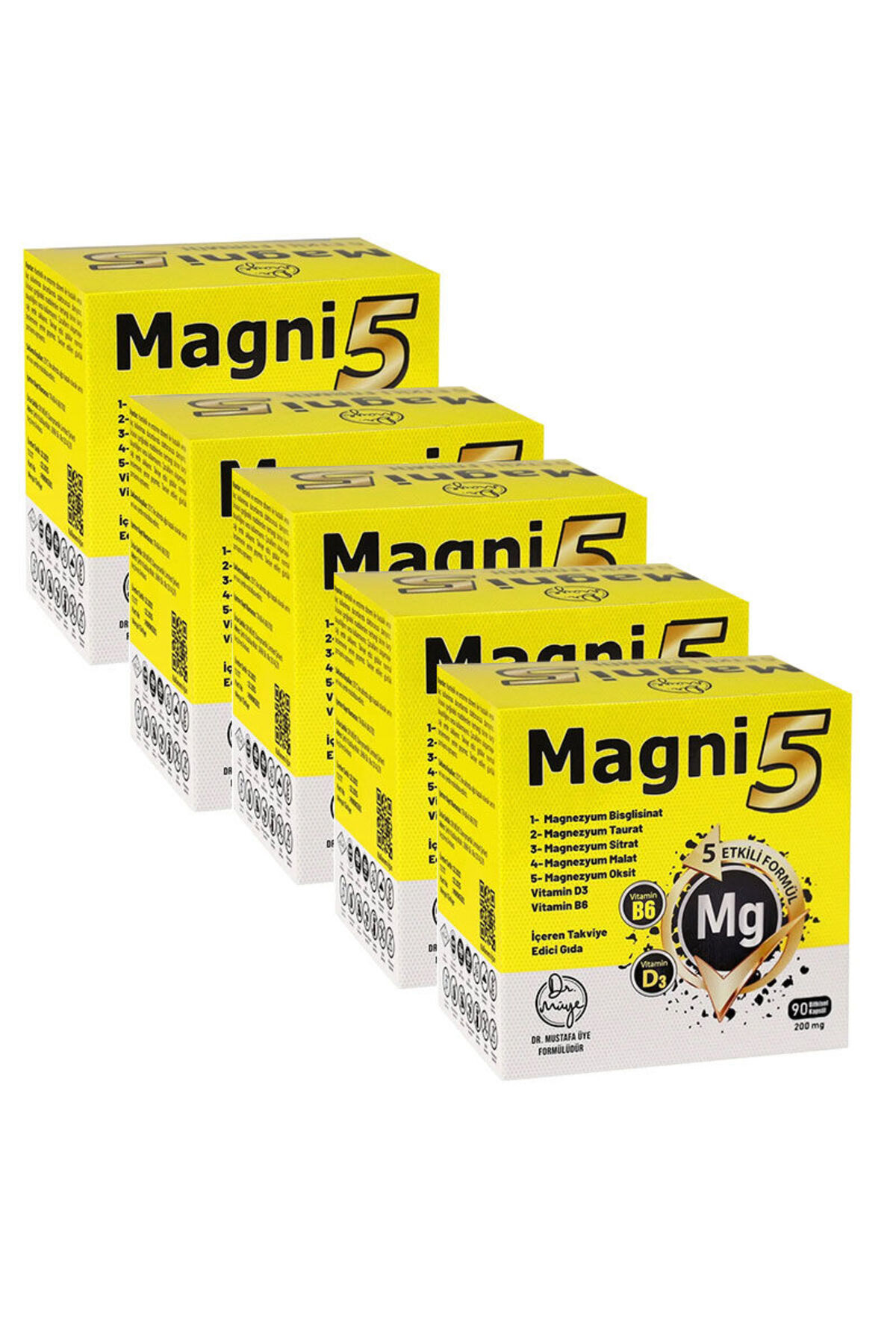 MAGNİ5 Magni5 Magnezyum Vitamin D3 B6 İçeren Takviye Edici Gıda 5x90 ...