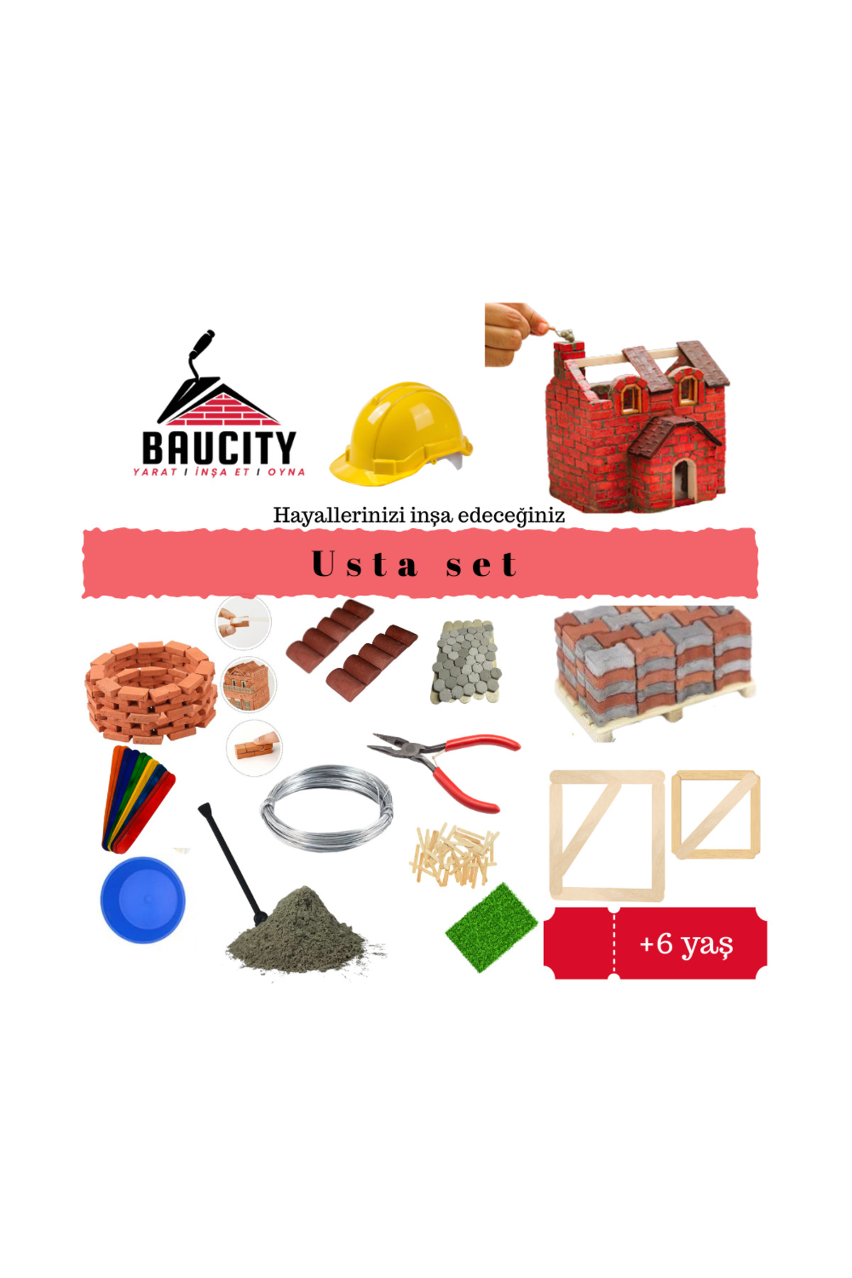 Baucity Minyatür İnşaat Usta Seti – El Yapımı Mini Tuğla ve Yapı ...