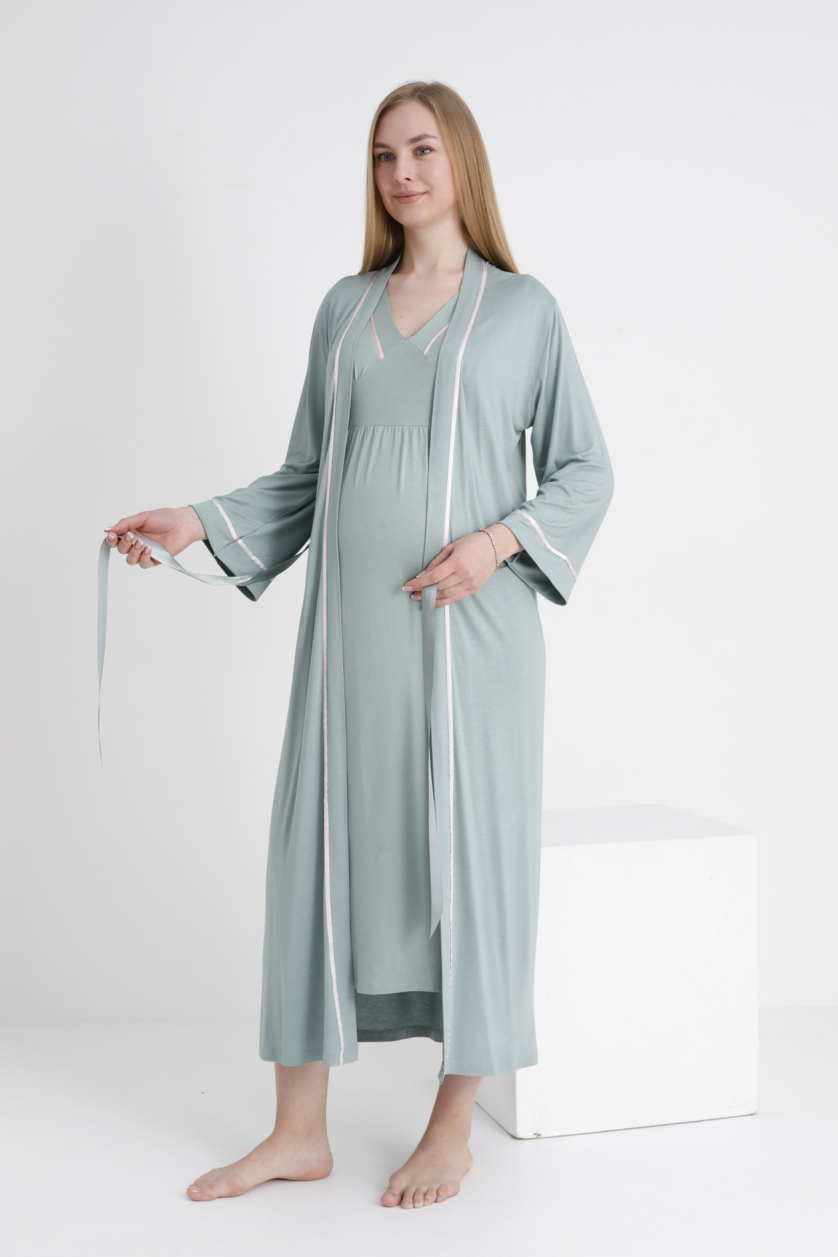 Miss Dünya Lissa Sabahlıklı Hamile ve Lohusa V Yaka Sıfır Kol Gecelik Takımı - Fiyatı, Yorumları