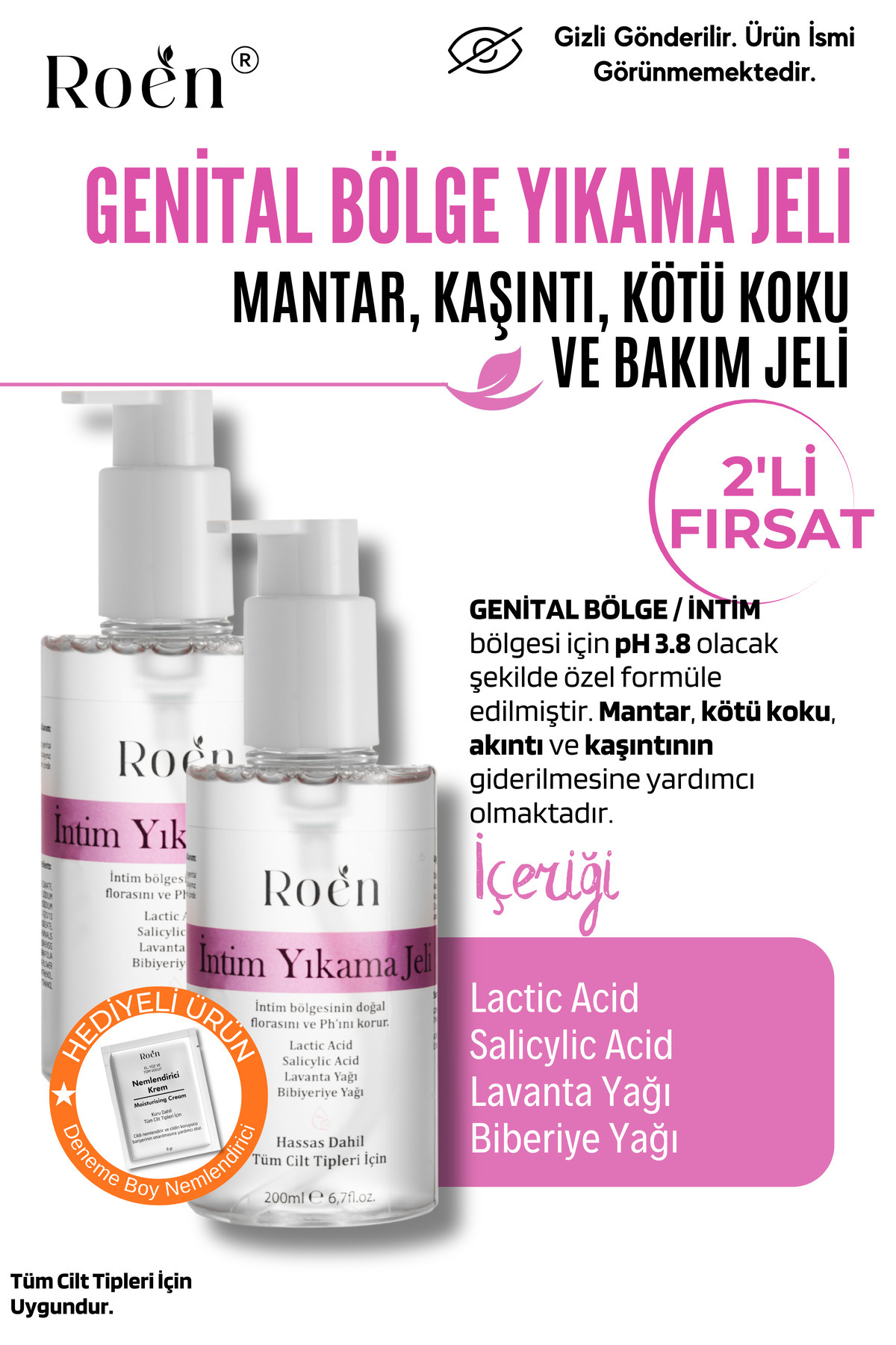 Roen Genital Bölge Yıkama Jeli, Akıntı, Kaşıntı, Mantar, Koku Giderici Intim Yıkama Jeli Ph 3.8 ...