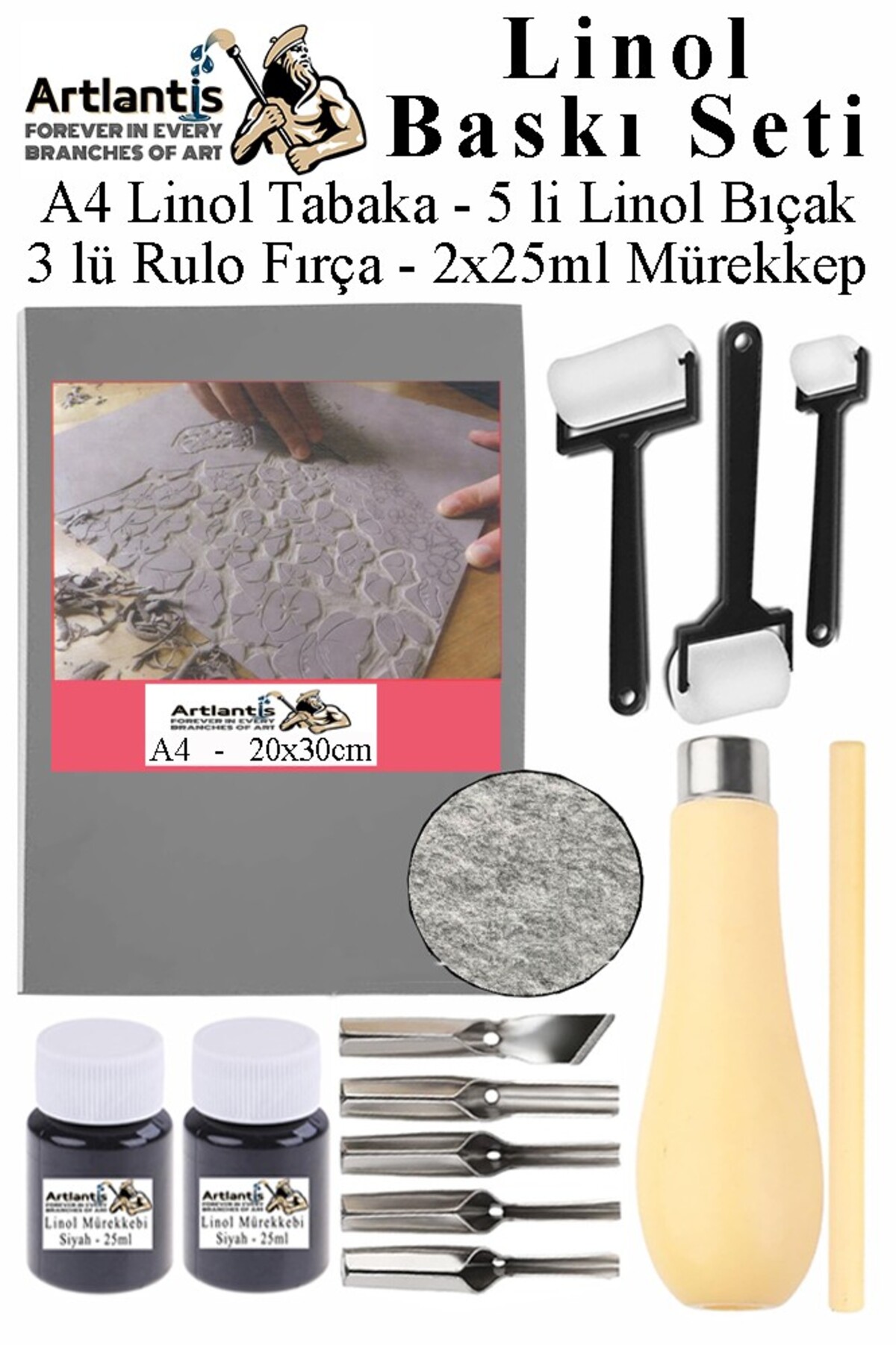 Artlantis Linol Baskı Seti 1 Paket A4 20x30 Linolyum Tabaka Gri Linol ...