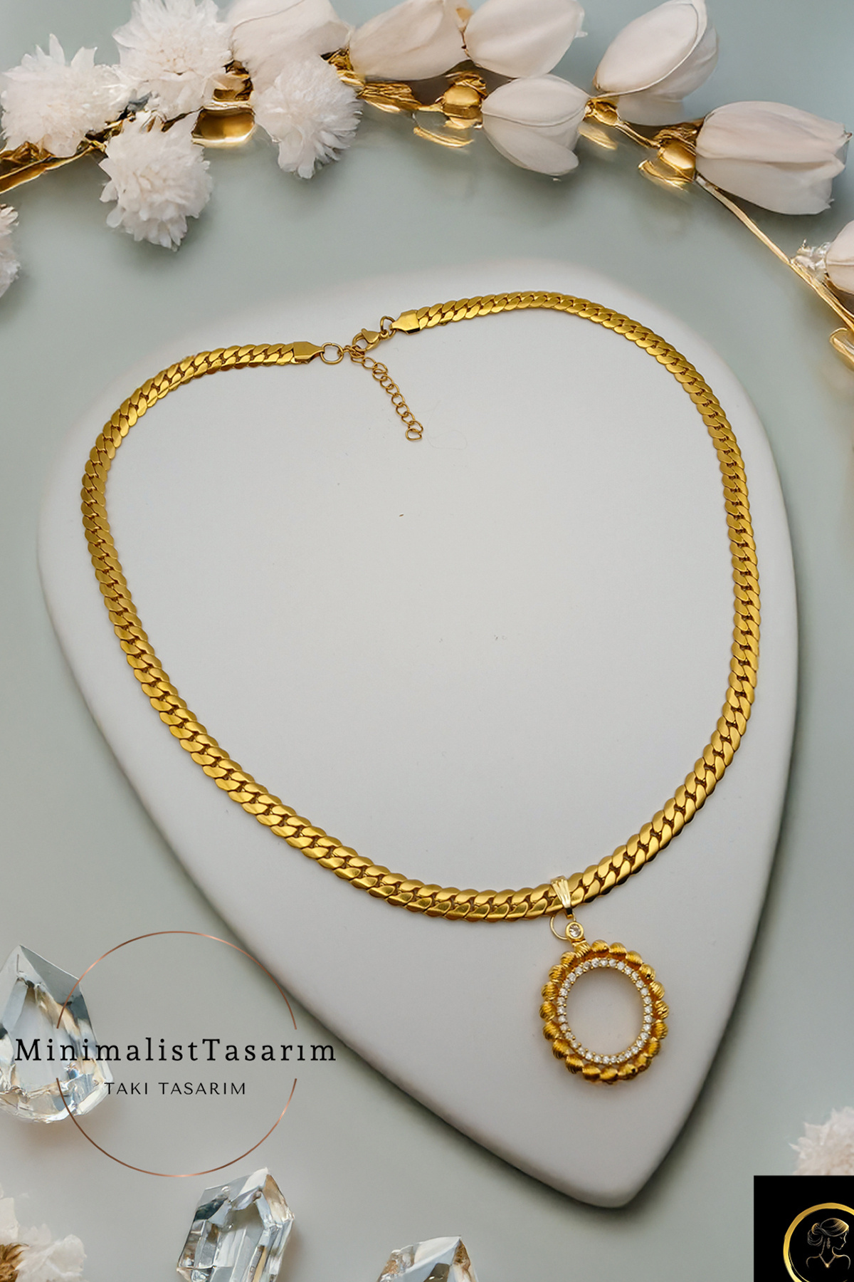 MinimalistTasarım Dorika Çeyrekli Kolye, Çelik Gurmet Zincir, Halat ve ...