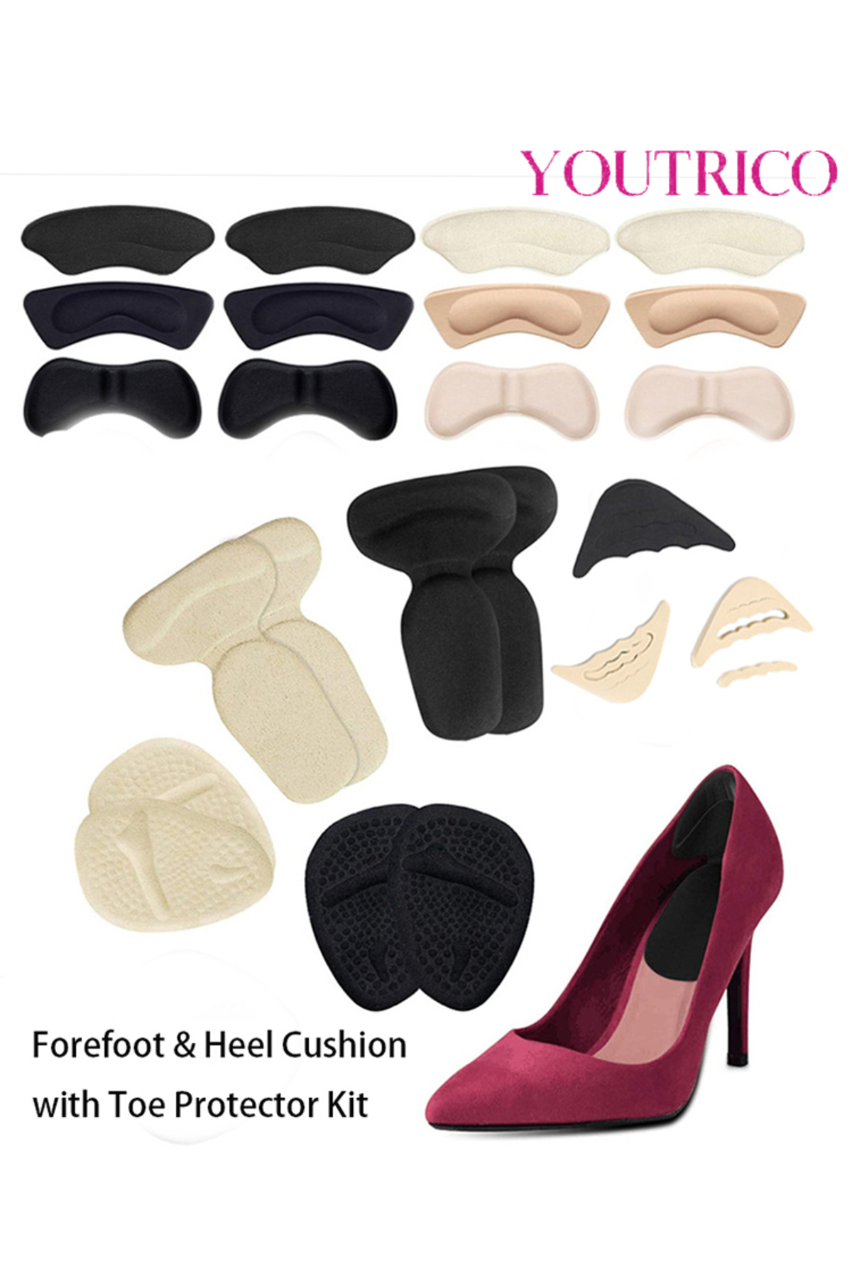Youtrico Sponge Series Set: Breathable Forefoot Pads, Heel Liners & Toe ...