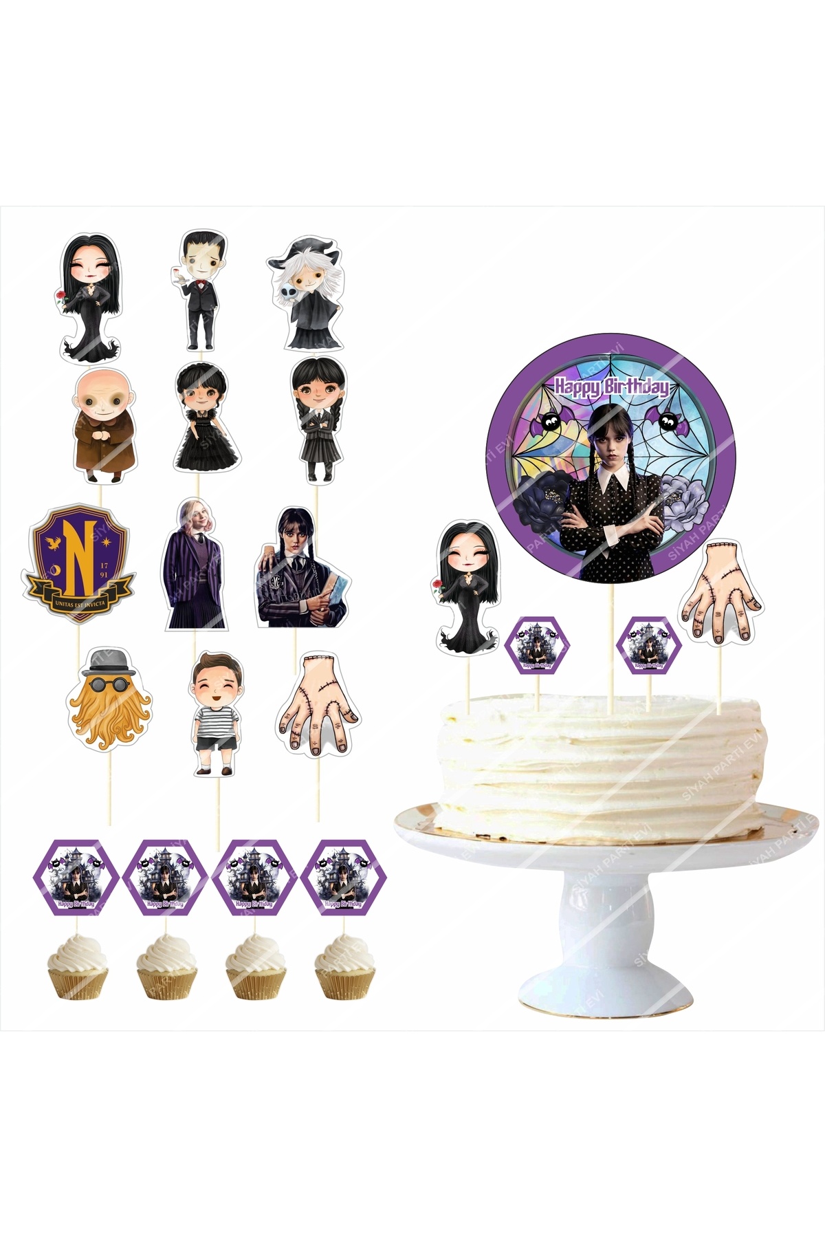 SİYAH PARTİ EVİ 23 Parça Wednesday Doğum Günü Pasta Süsü Seti - Fiyatı ...
