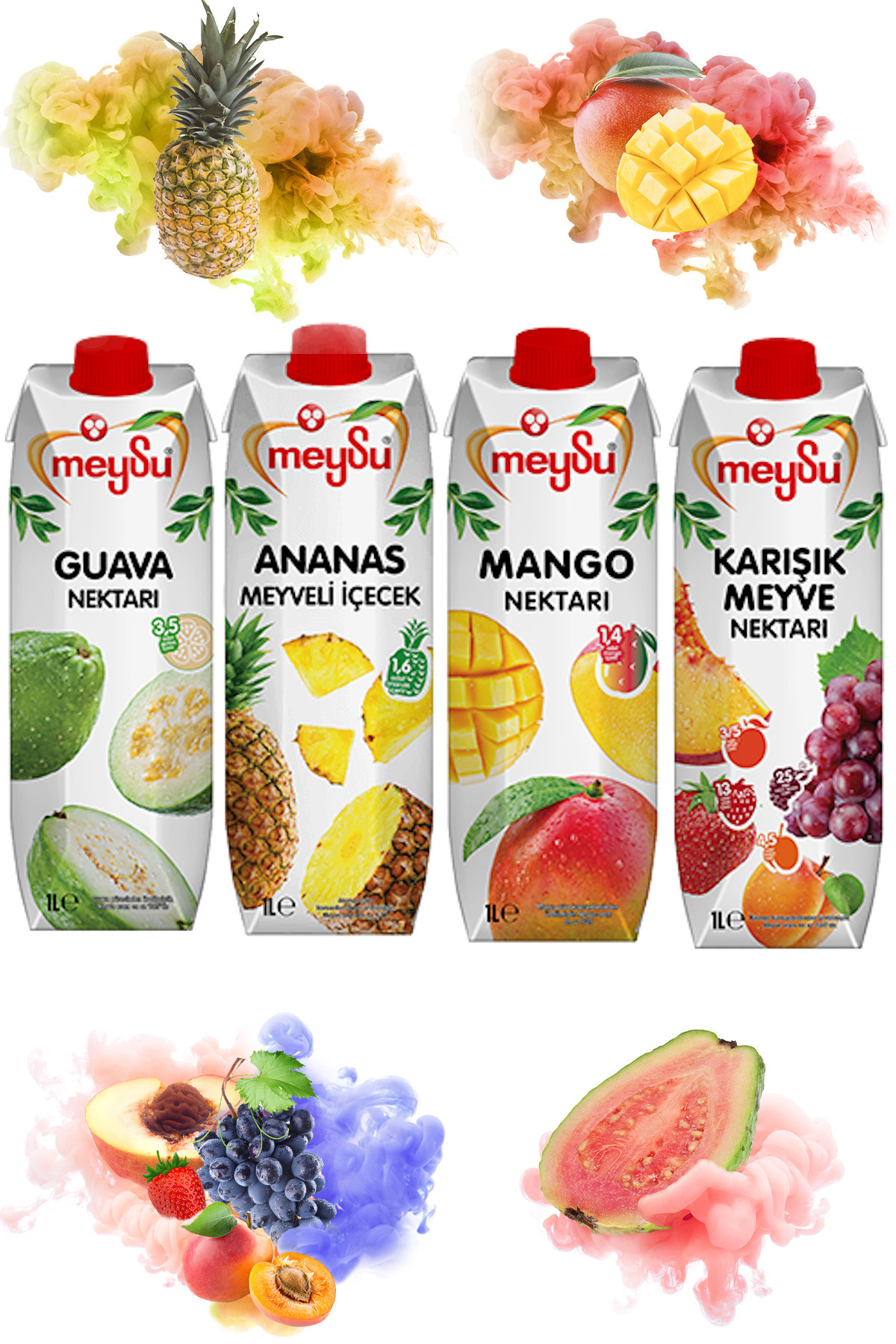 Meysu Meyve Nektarı 1 lt x 4 Adet (Guava, Ananas, Mango, Karışık Meyve ...