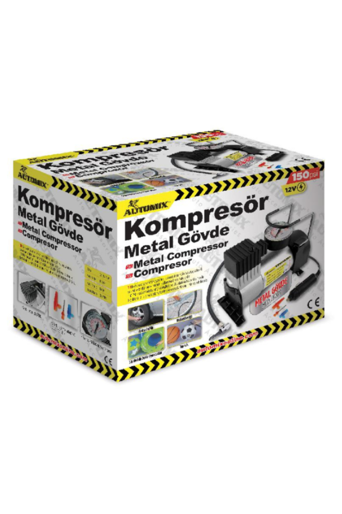 KAPOTO Oto Araç Çakmaklık Girişli Hava Kompresörü Pompası 150 Psi Metal ...