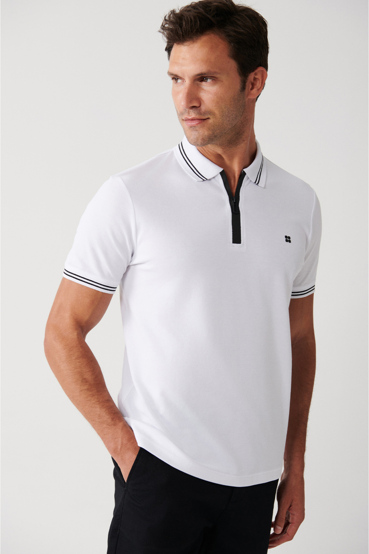 Avva Erkek Beyaz %100 Pamuk Fermuarlı Polo Yaka T-shirt A31y1174 ...