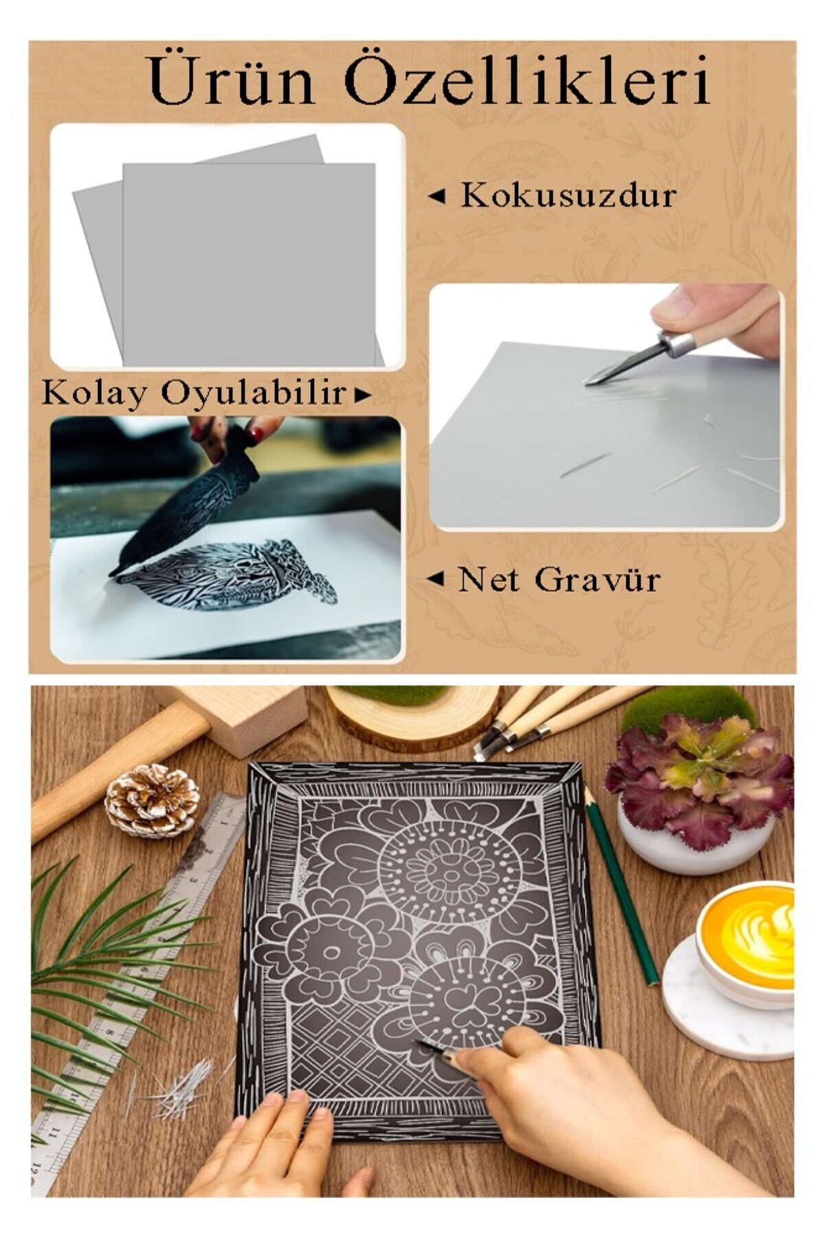 Artlantis Linol Baskı Seti 1 Paket A4 20x30 Linolyum Tabaka Gri Linol ...