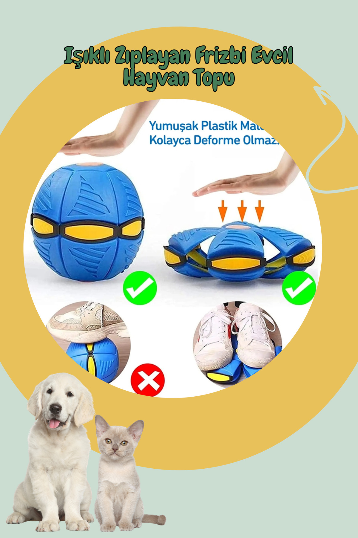 ALÇİN Işıklı Zıplayan Frizbi Evcil Hayvan Topu Kedilere ve Köpeklere ...