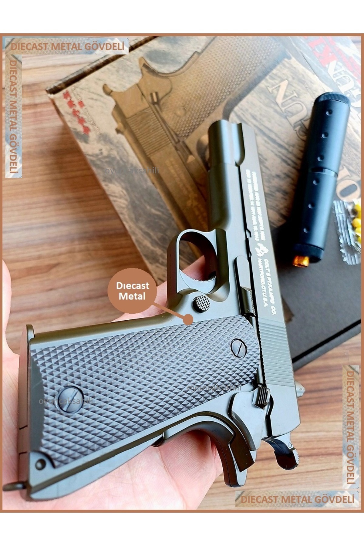 OYUNCAKSAHİLİ Boncuk Tabanca Colt Dıecast Demir Metal Gövde Kutuda ...
