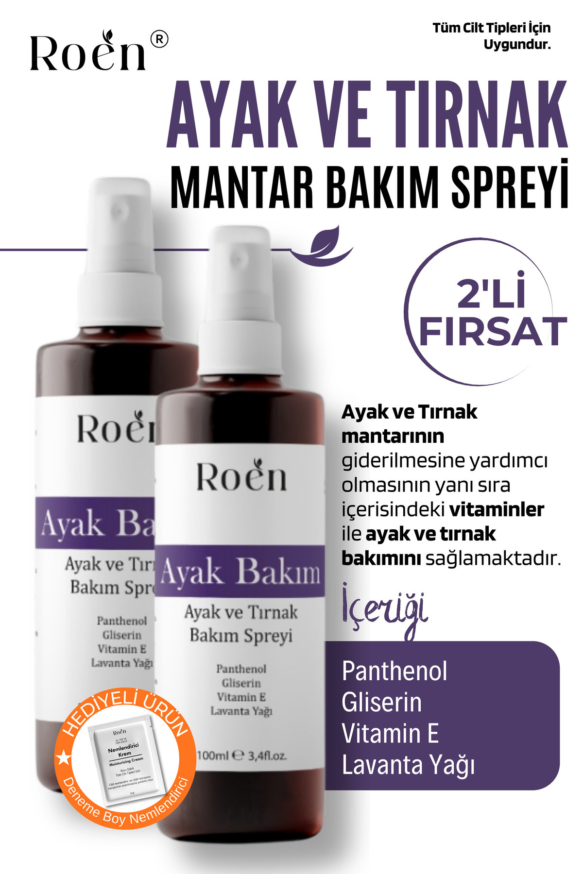 Roen Ayak Mantar, Koku, Kaşıntı ve Bakım Spreyi Panthenol ve Vitamin Destekli 200 ml (100mlx2 ...