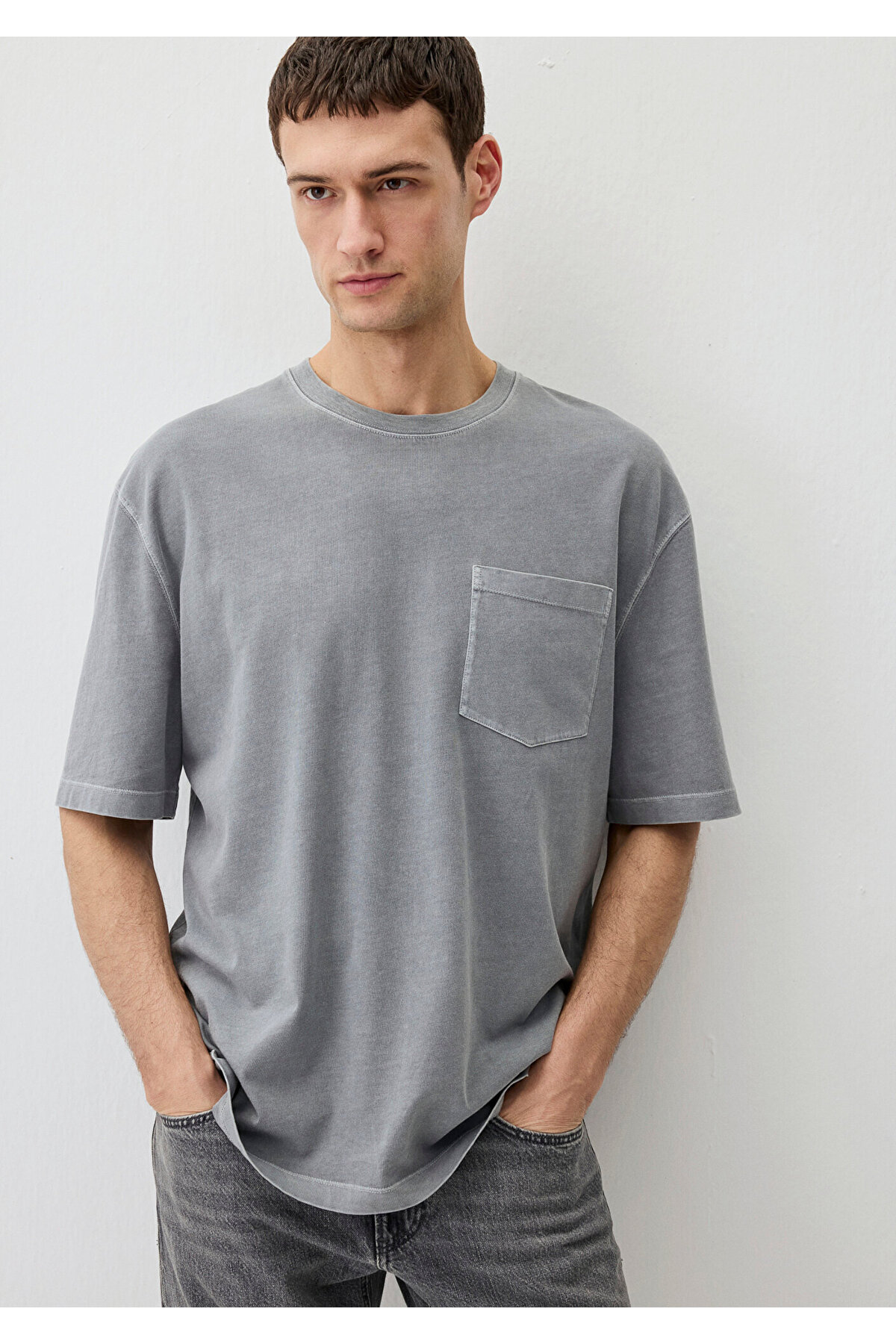 Mavi Cep Detaylı Gri Tişört Loose Fit / Bol Rahat Kesim 0612502-70103 ...