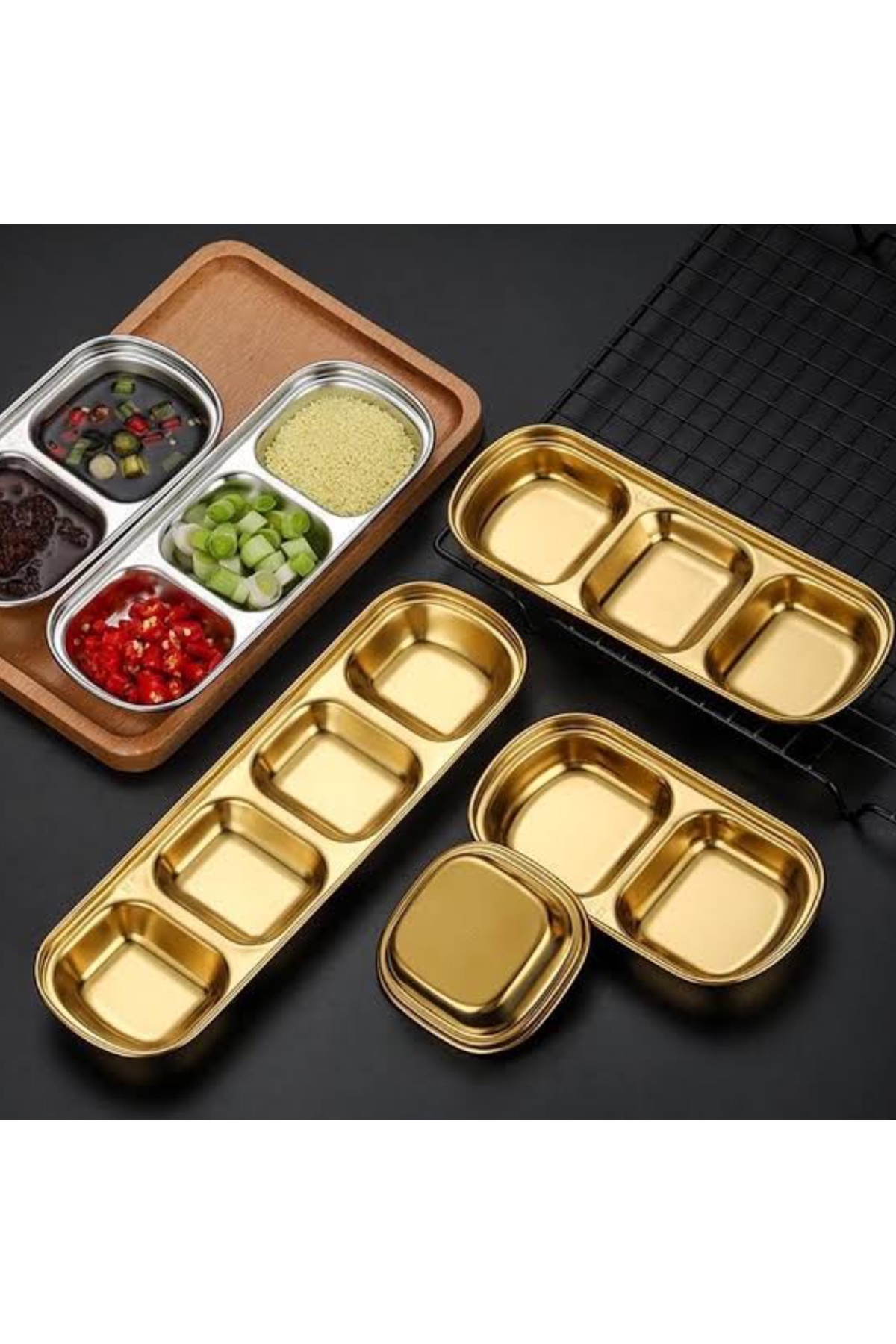 abnturk 3 Bölmeli Gold Renk Paslanmaz Çelik Sosluk Reçellik Lokumluk ...