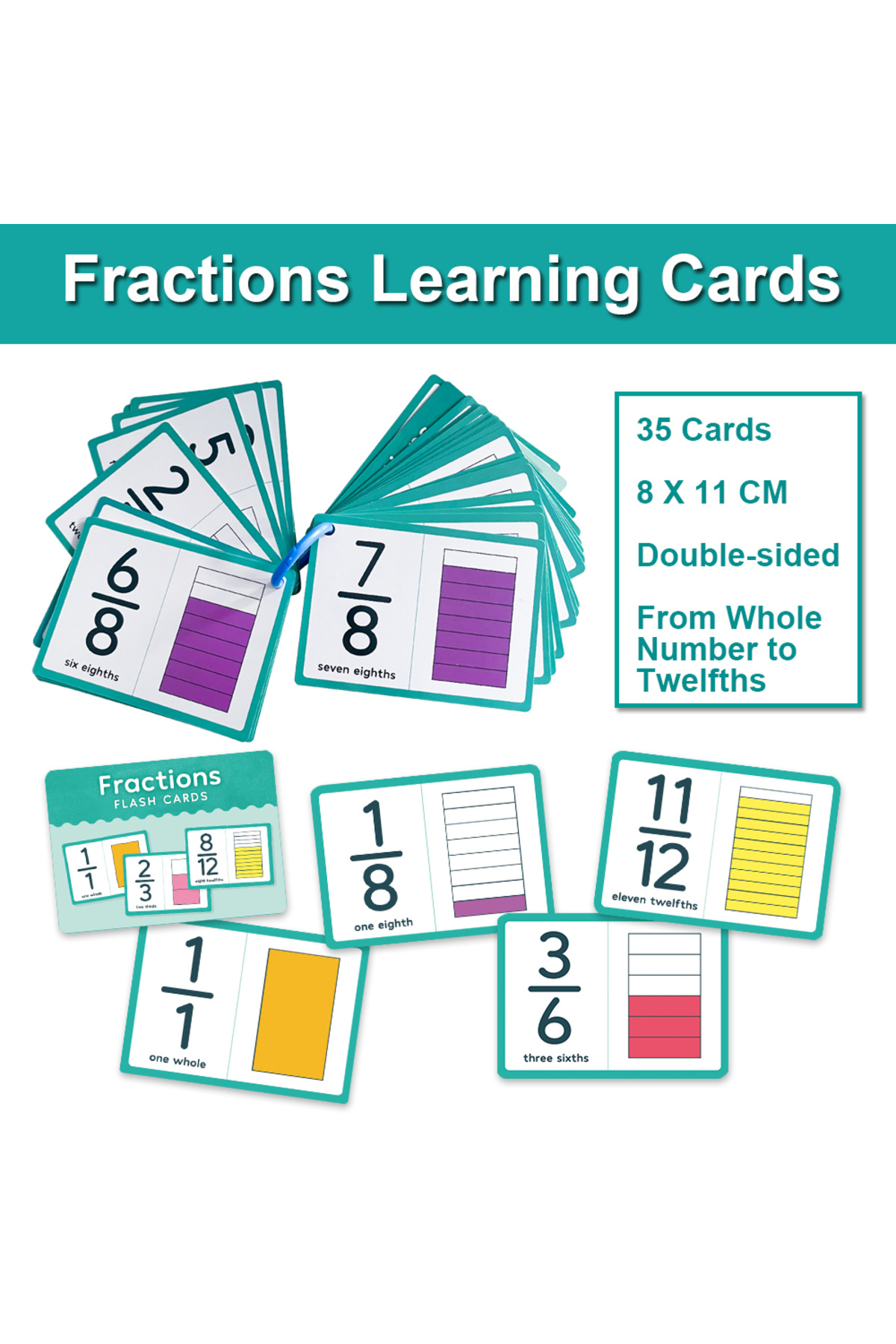 Choice Fractions Card Fraction Number Flashcards for Elementary School Graphical Fractions ...
