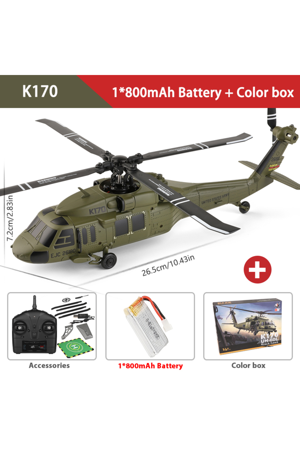 Choice K170 1Battery Box K170 RC Helicopter UH-60L 4 Channel Remote ...