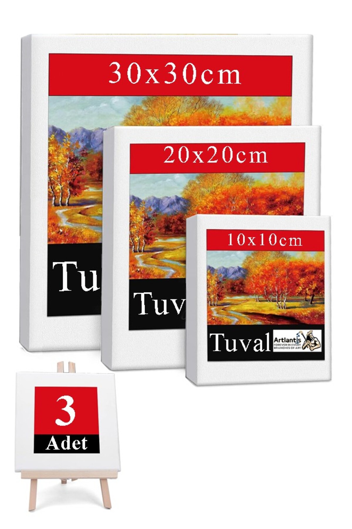 Artlantis Kare Tuval 3 Adet 10x10 20x20 30x30 cm Boş Tuval Tablo ...