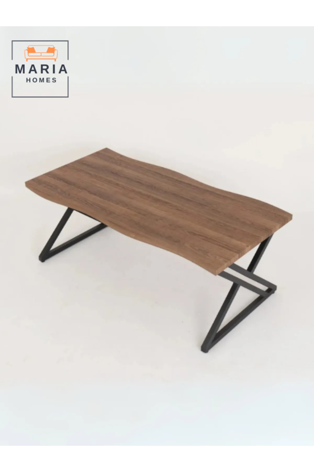 MARIA HOMES Modern Industrial Coffee Table with Live Edge Wooden Top ...