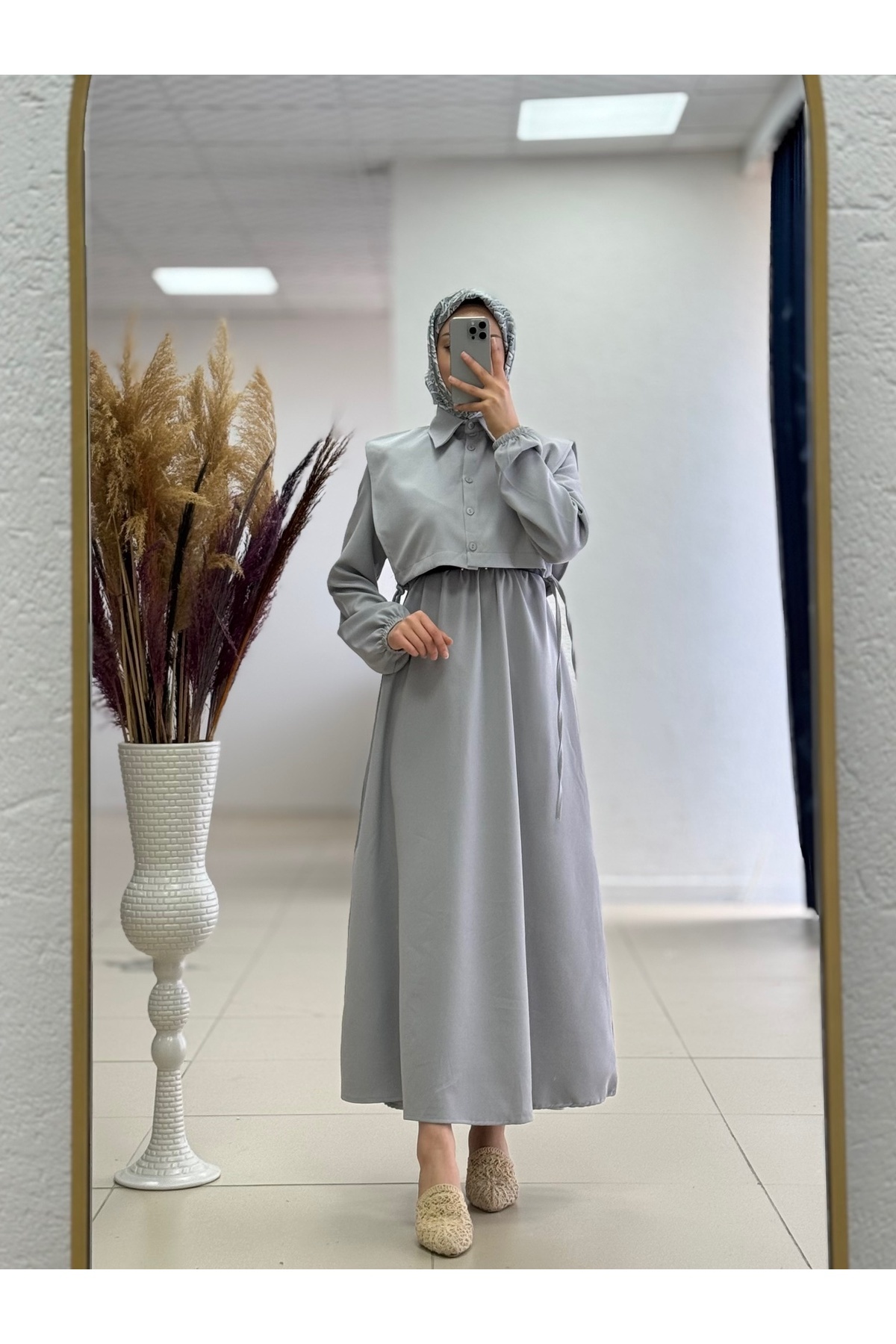 Ebrar Store Liyan Beli Lastikli Yelekli Dabıl Elbise-MF1750 Gri ...