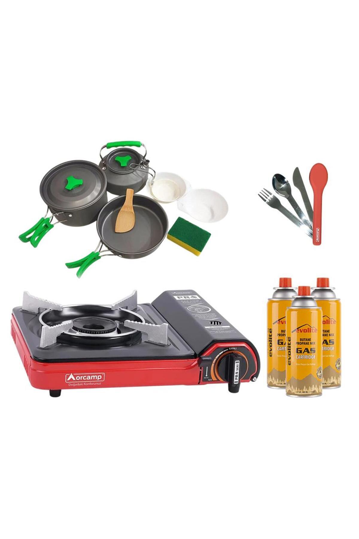 Orcamp Portatif Kamp Ocağı Kırmızı + 3'lü Tencere Seti + ÇKB(OUT-1970-K ...