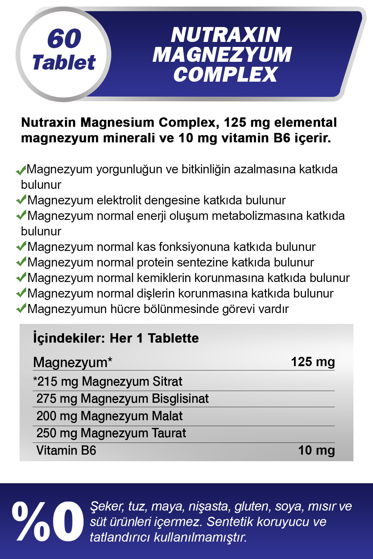 Nutraxin Magnesium Complex + Vitamin B6 Magnezyum İçeren Takviye Edici ...